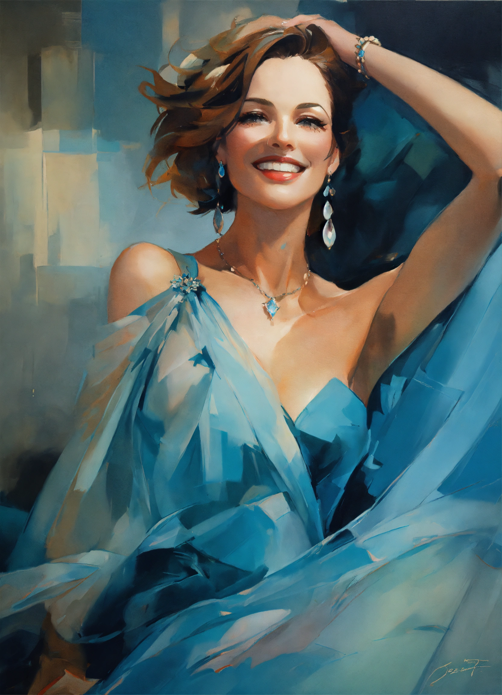 Lexica - Woman in her 40s, in a chiffon gown, surrealism, overall appearance, smile, details ...