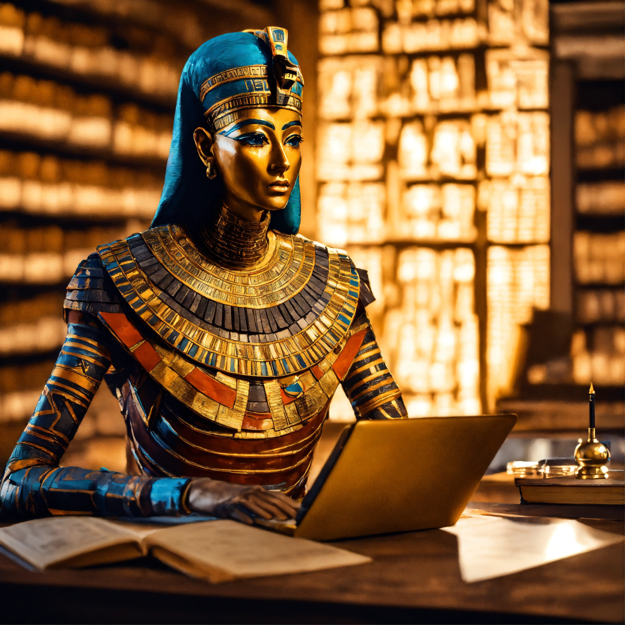 Lexica - An Egyptian mummy sitting at a desk, studying artificial ...