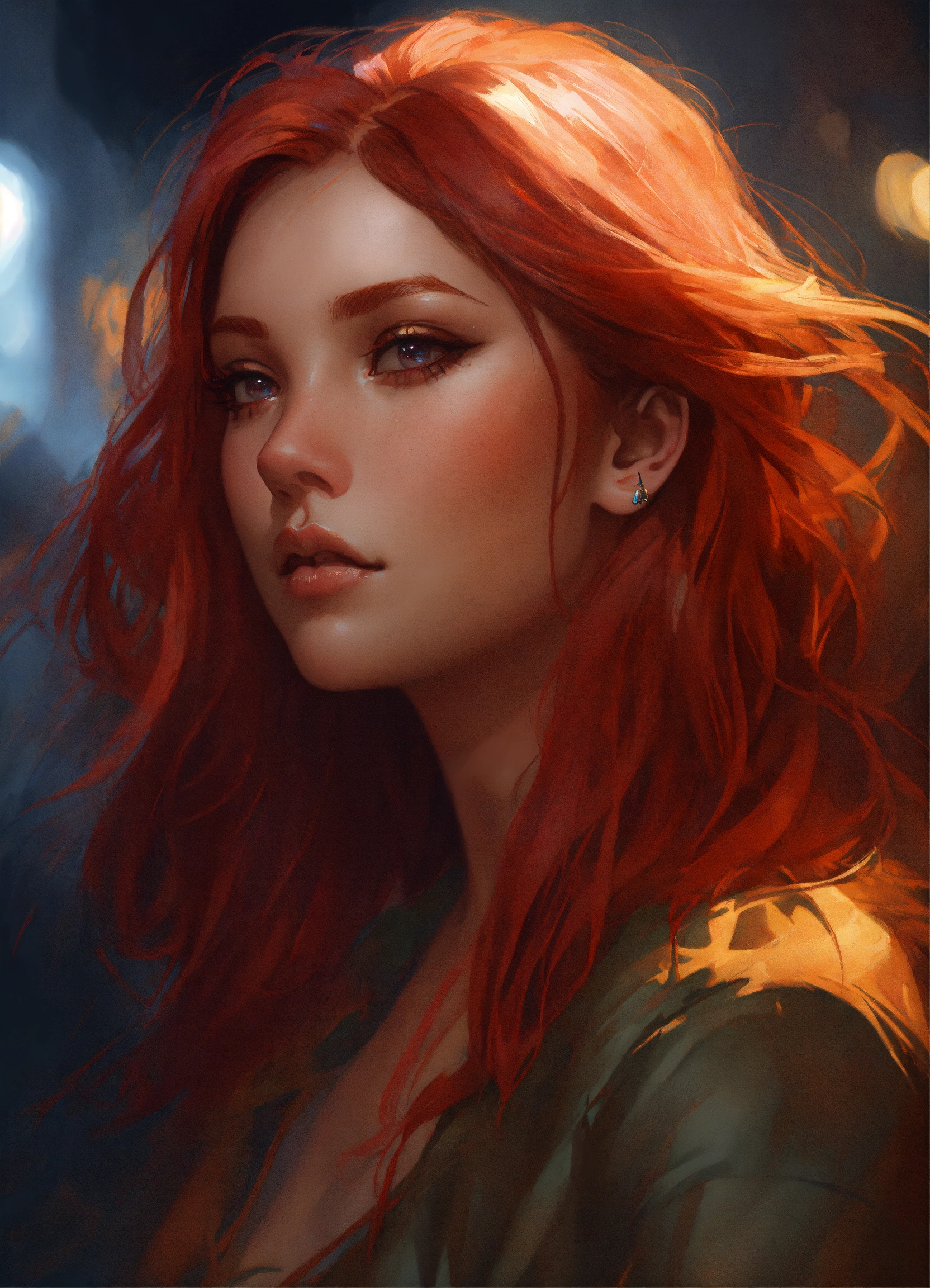 Lexica - Beautiful, red hair, long hair, dark pin-up style hair, dark ...