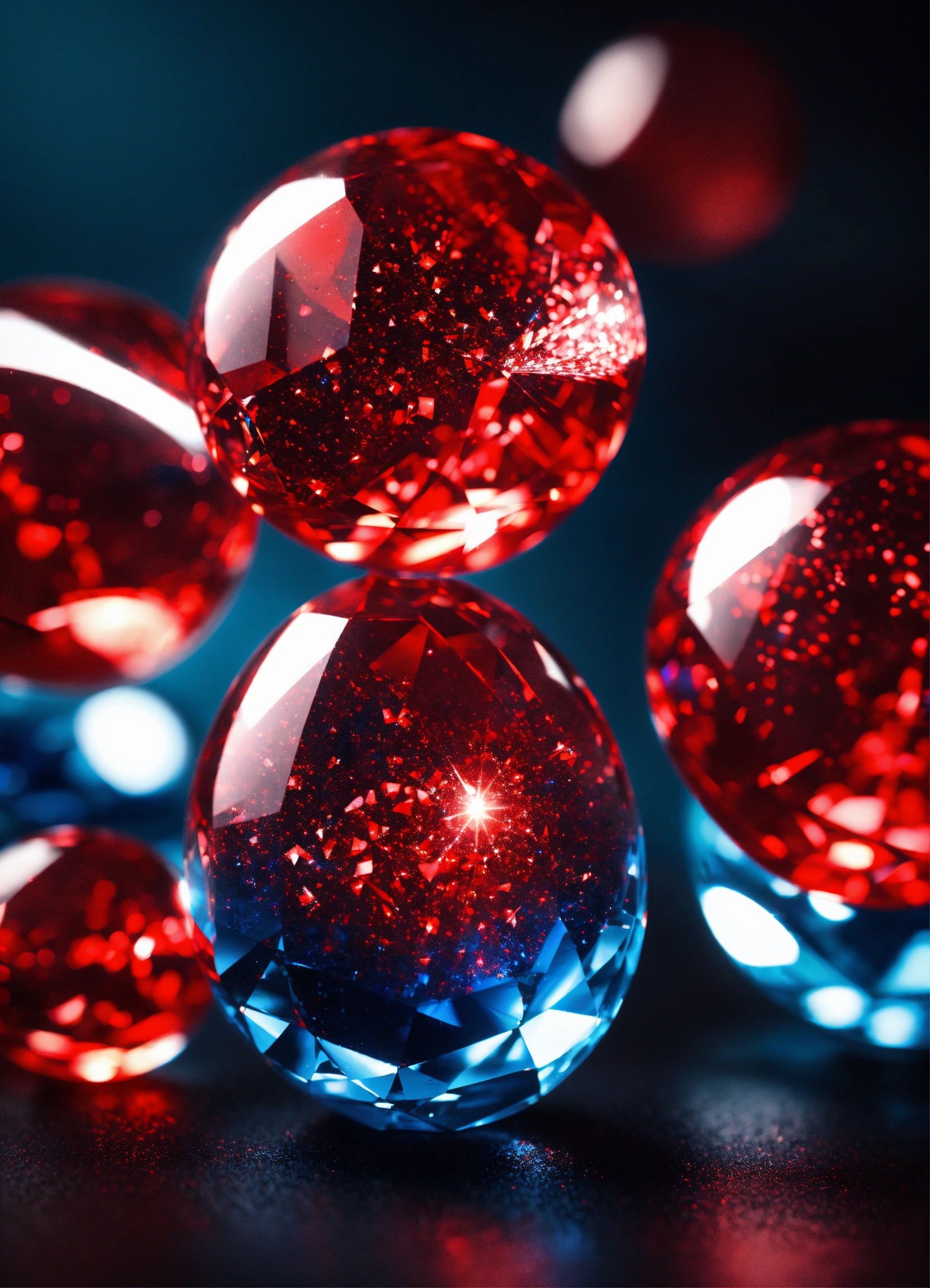 Lexica - Hyper realistic red and blue opaque sparkling crystals in air ...
