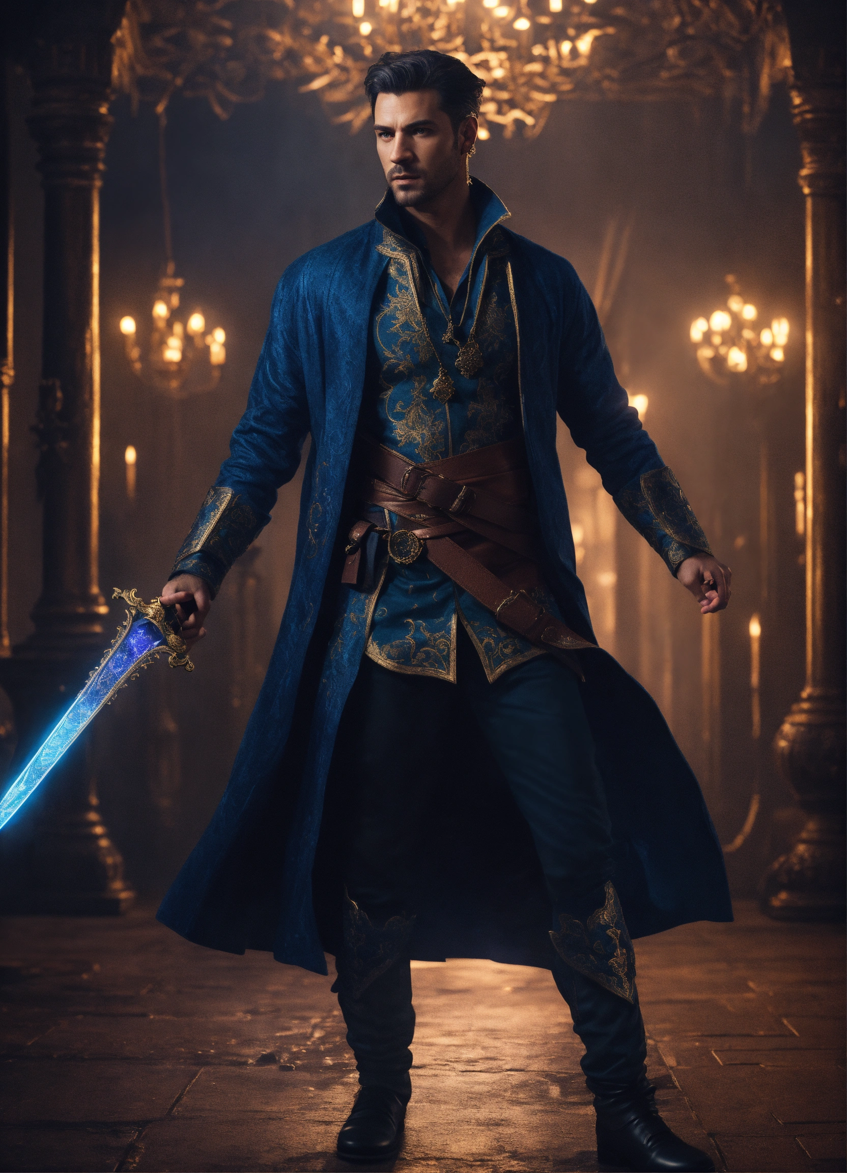 Lexica - A realistic full body portrait of a male magic user, indigo ...