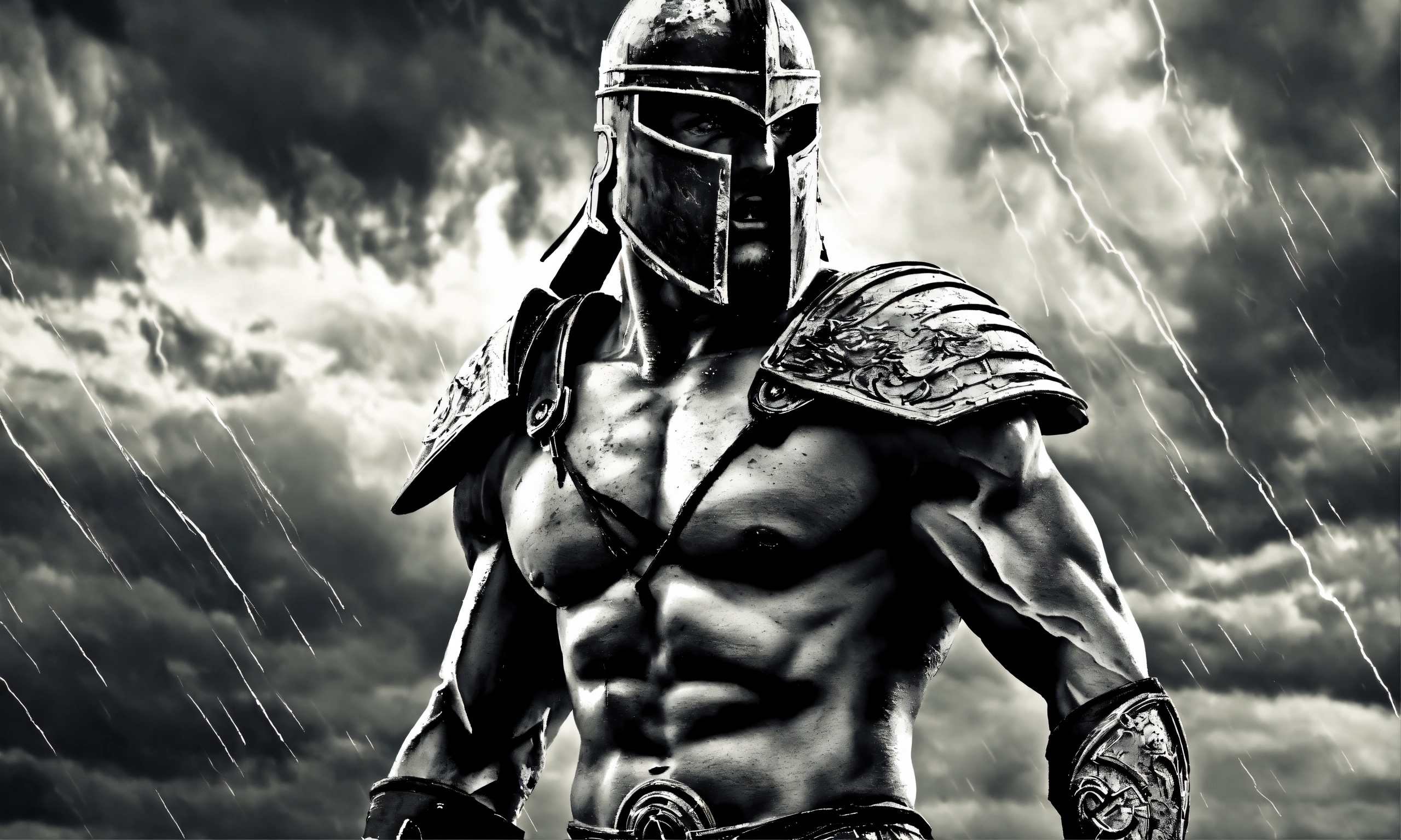 Lexica - Black and white illustration, close-up shot of spartan warrior ...