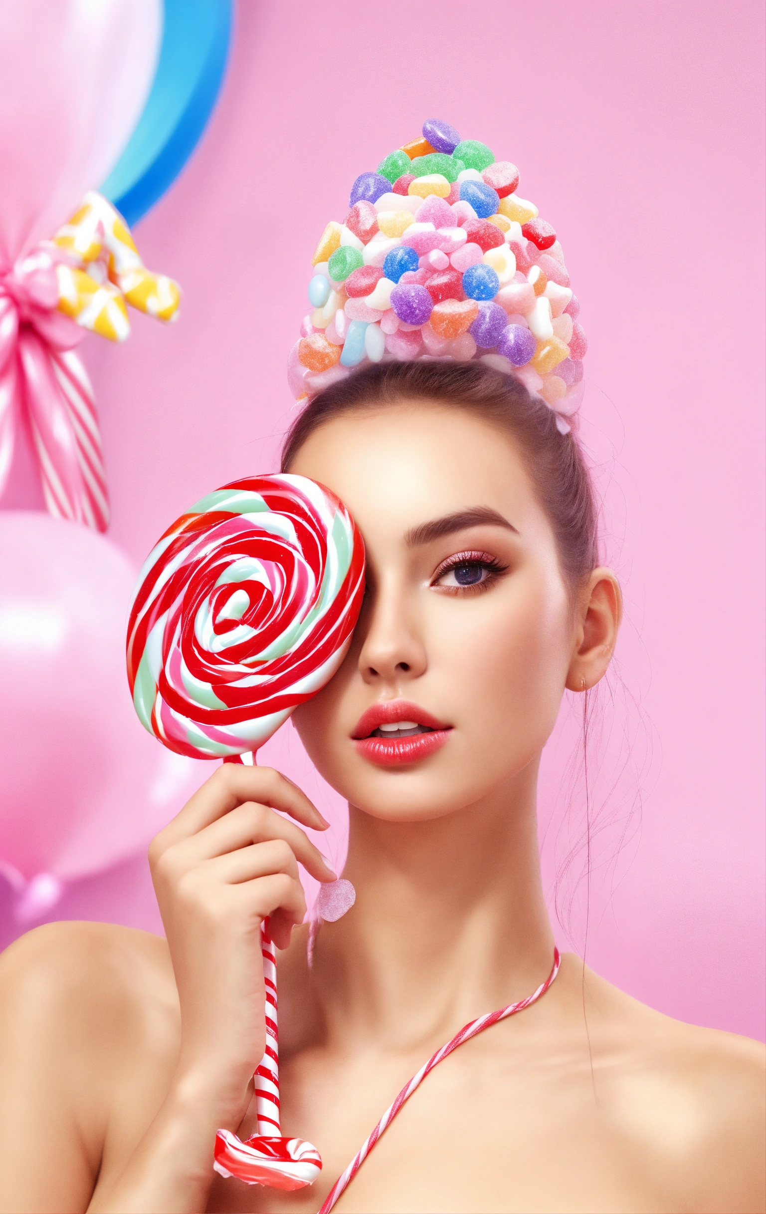 Lexica - A model girl with candy, ultra definition , iper detailed, iper realistic, photo ...