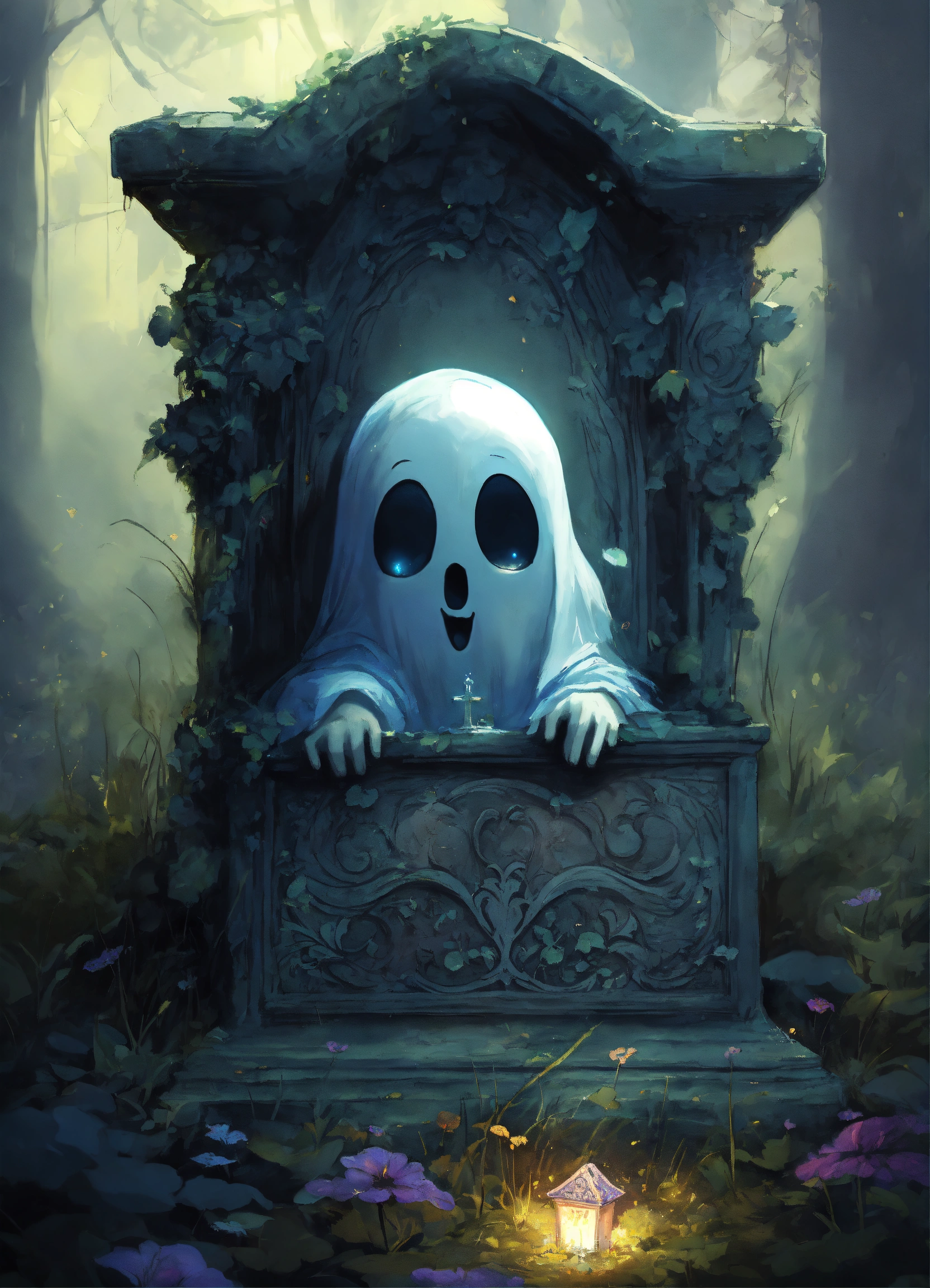 Lexica - Pixar style cute and adorable shy ghost peeks from behind a ...