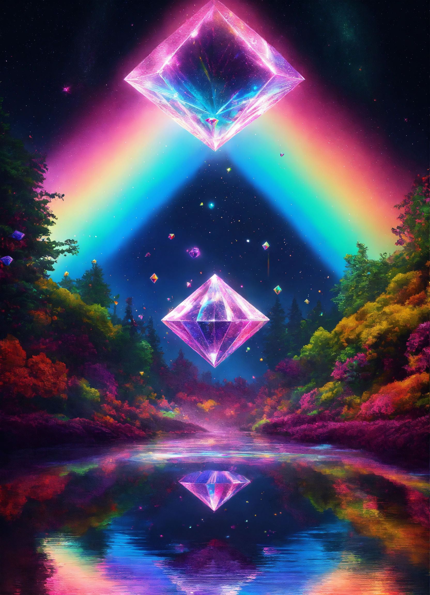Lexica - NIVIS flying made of diamonds and glitter black rainbow neon ...
