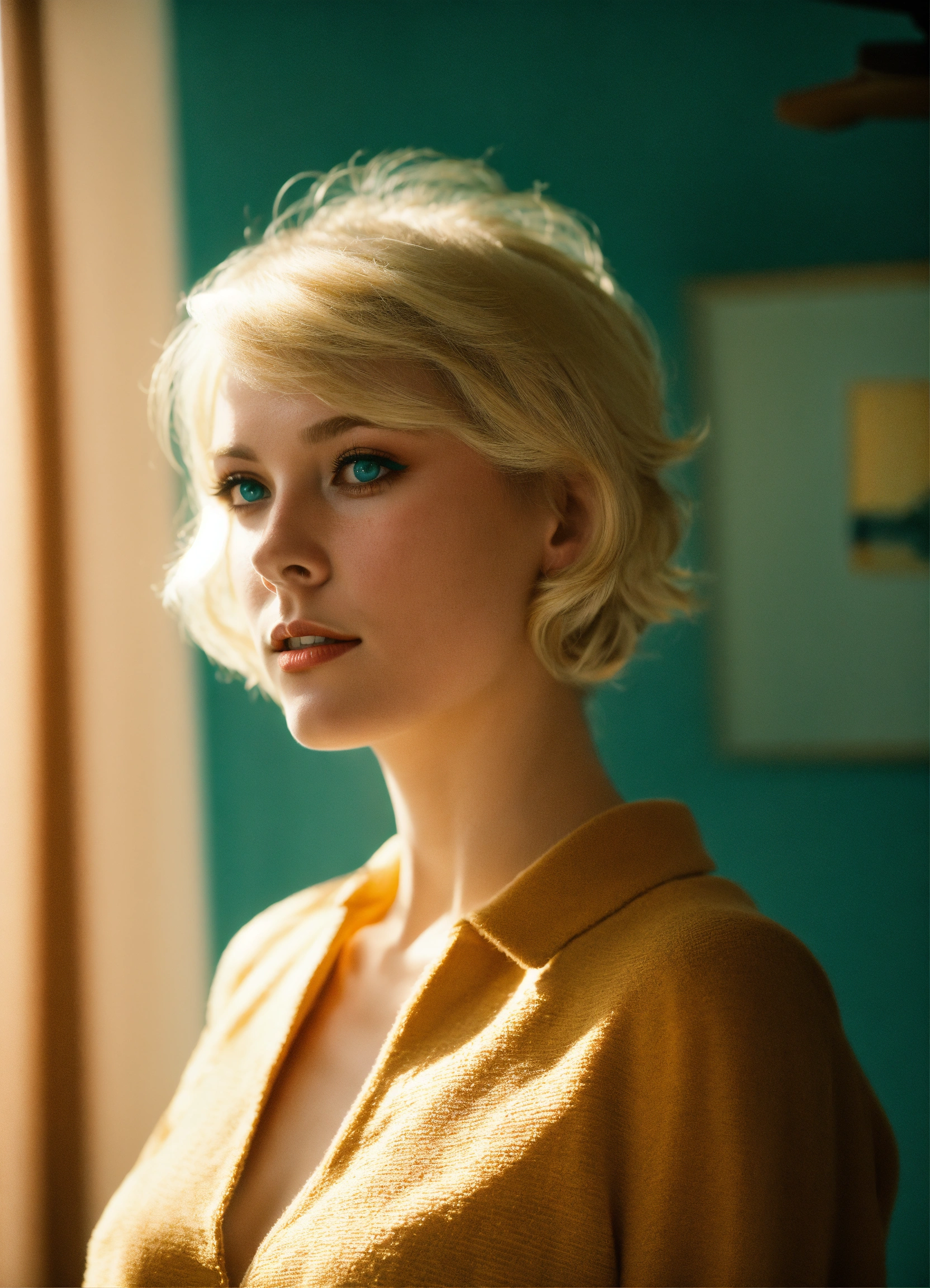Lexica - Minimalistic portrait of a 60s blonde woman in a room ...
