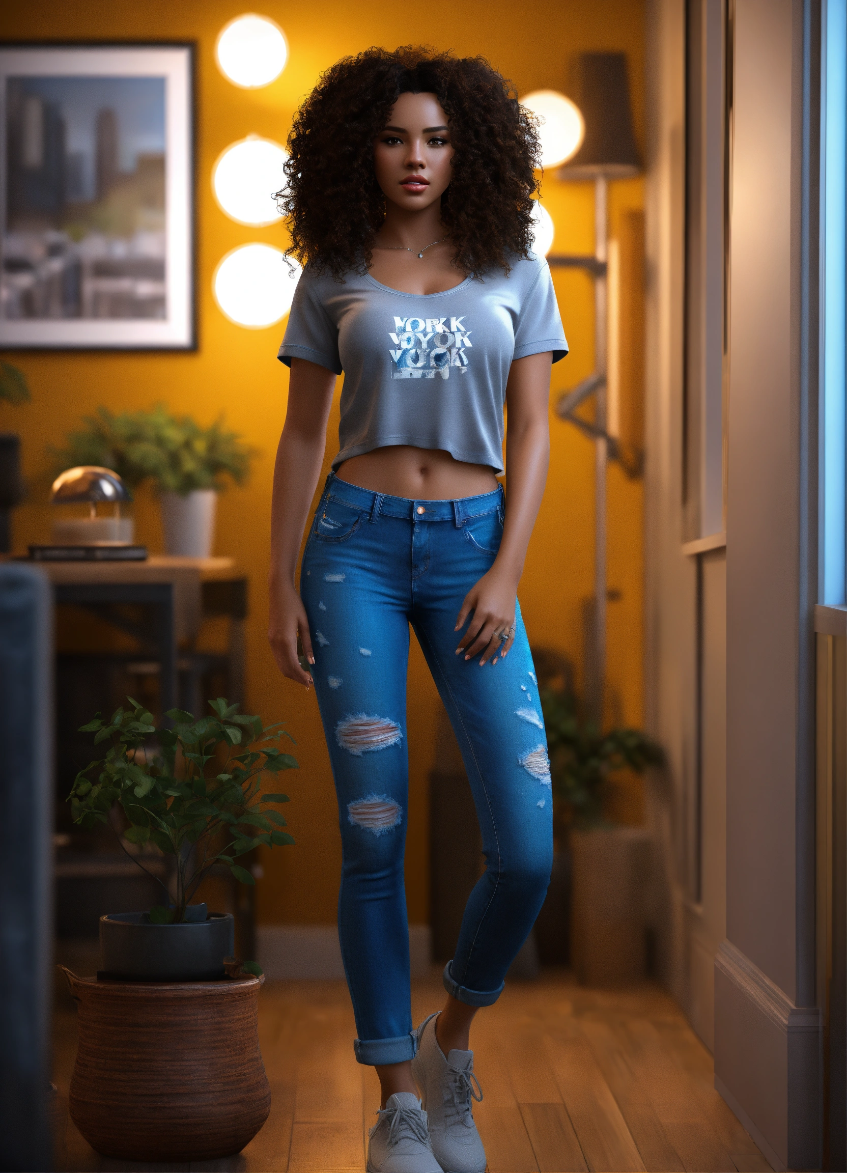 Lexica - Full body of a beautiful, Dominican female, with long curly ...