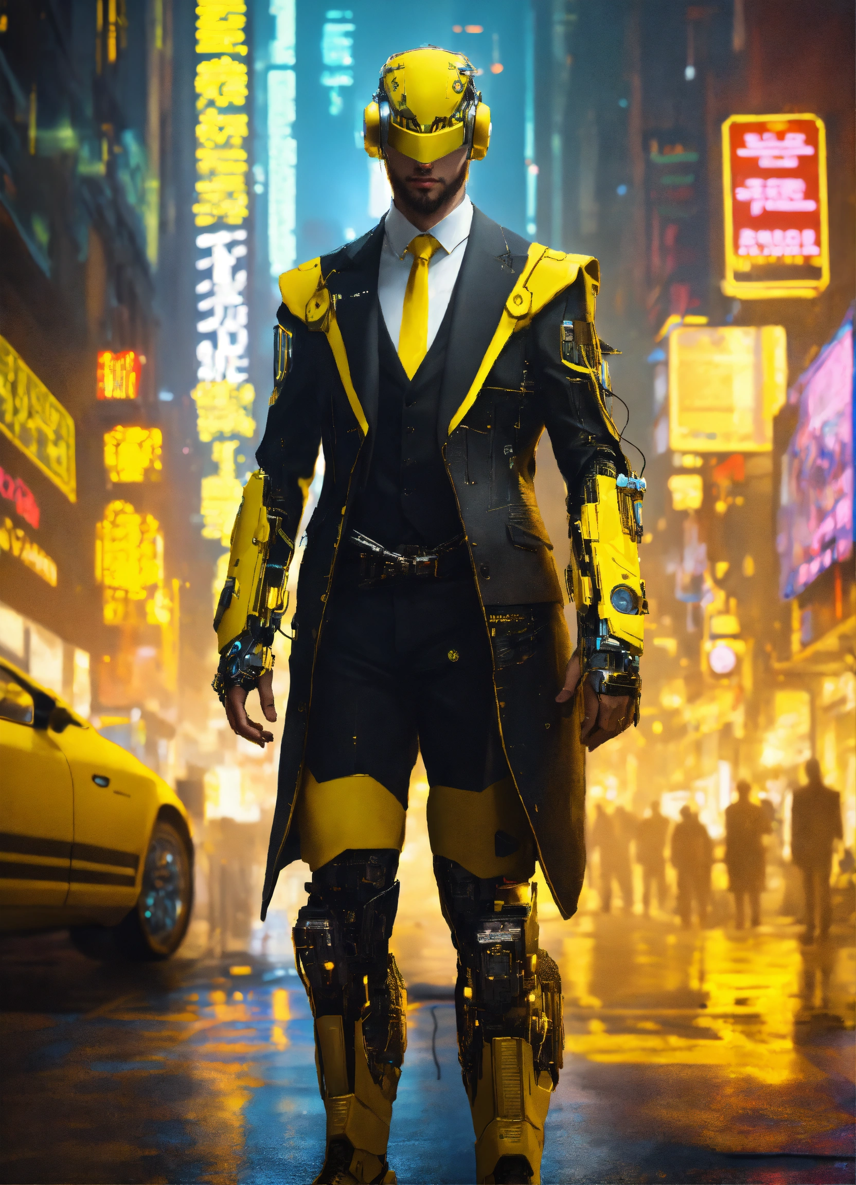 Lexica - Cyberpunk cyborg with yellow cybernetic parts. Mostly human ...