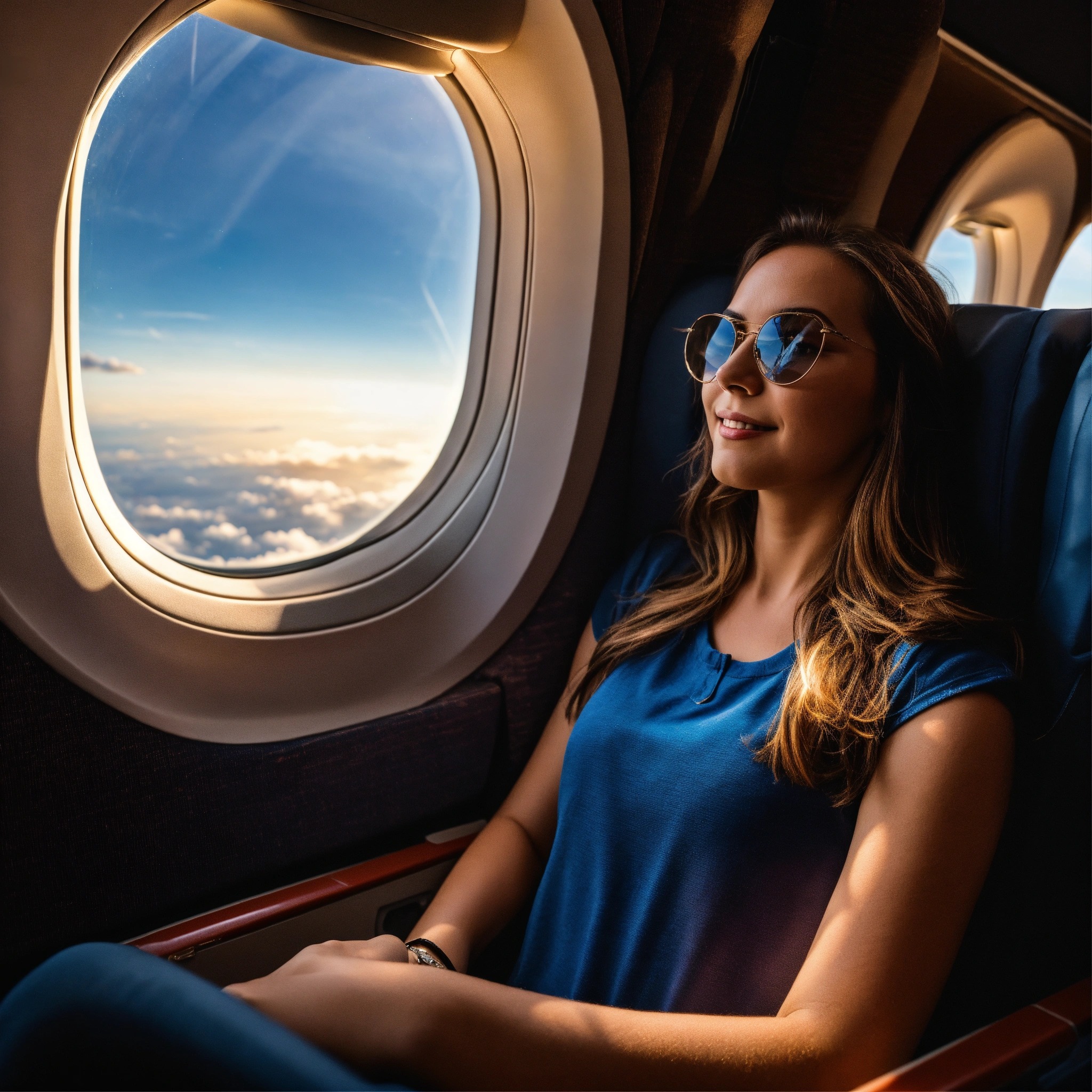 Lexica - A photo of a passenger sitting in an airplane. The passenger ...