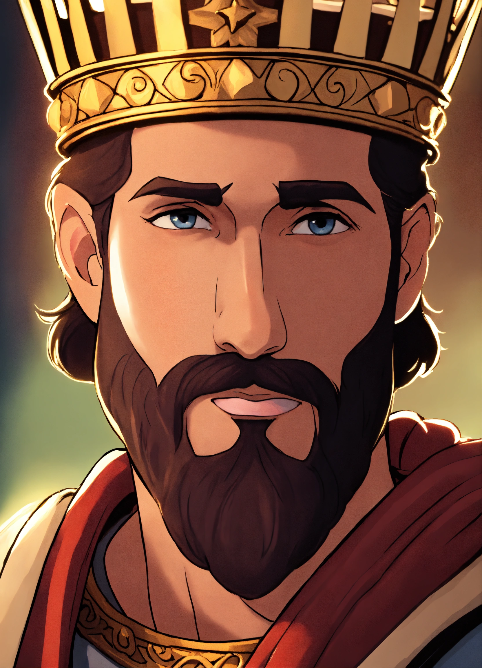 Lexica - 25 year old King david from the bible, 2d cartoon, face closeup