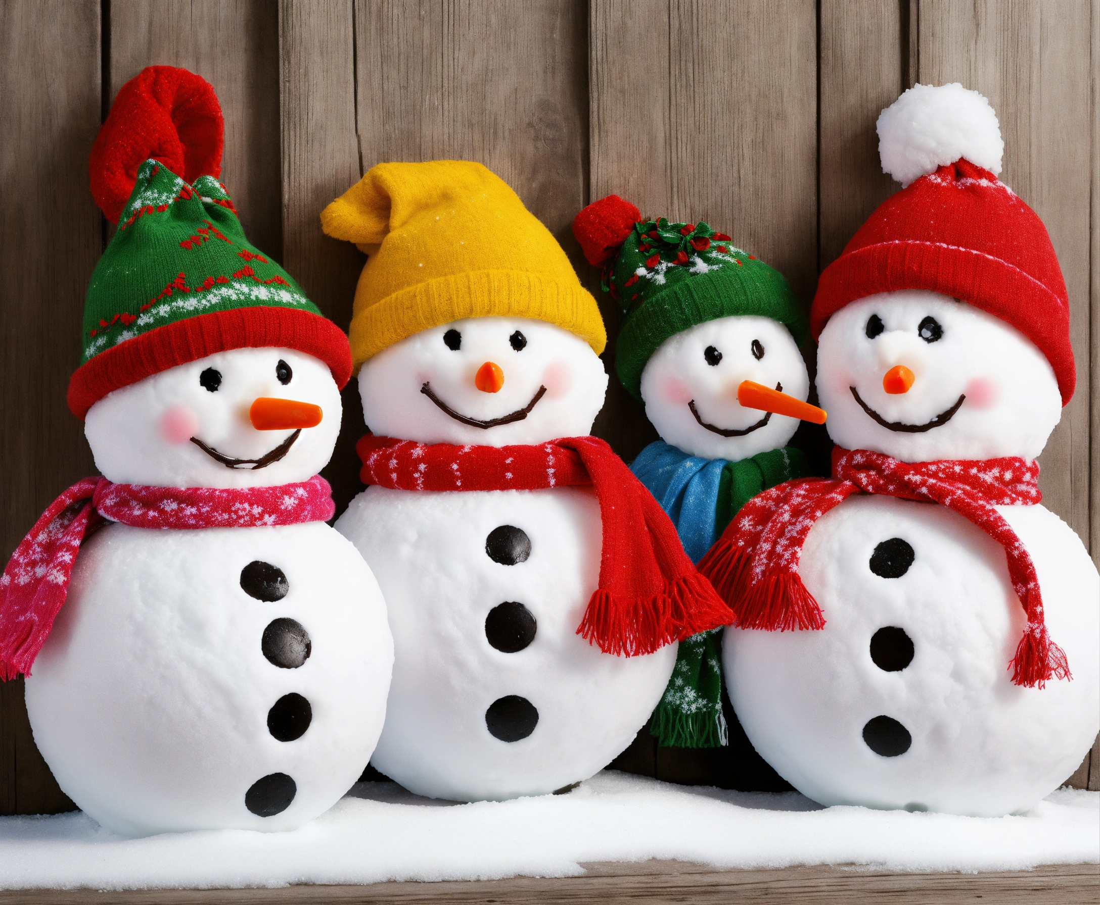 Lexica - 3D, 2 WINTER snowmen in line, each in hole in a wall, white ...