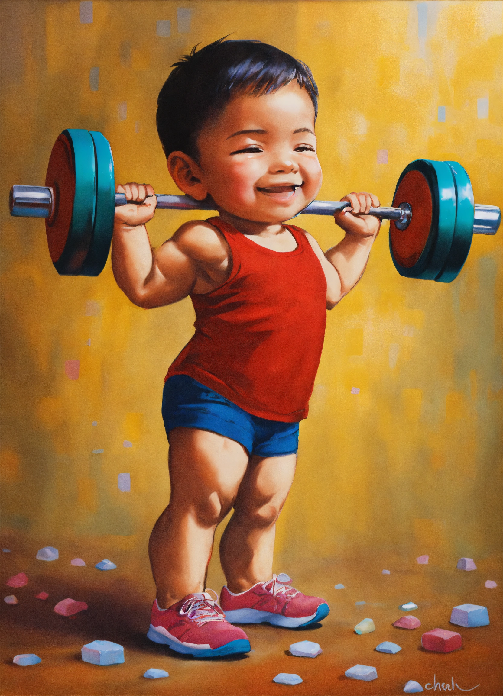 Lexica - "Strength and Love" The child is smiling while lifting weights ...