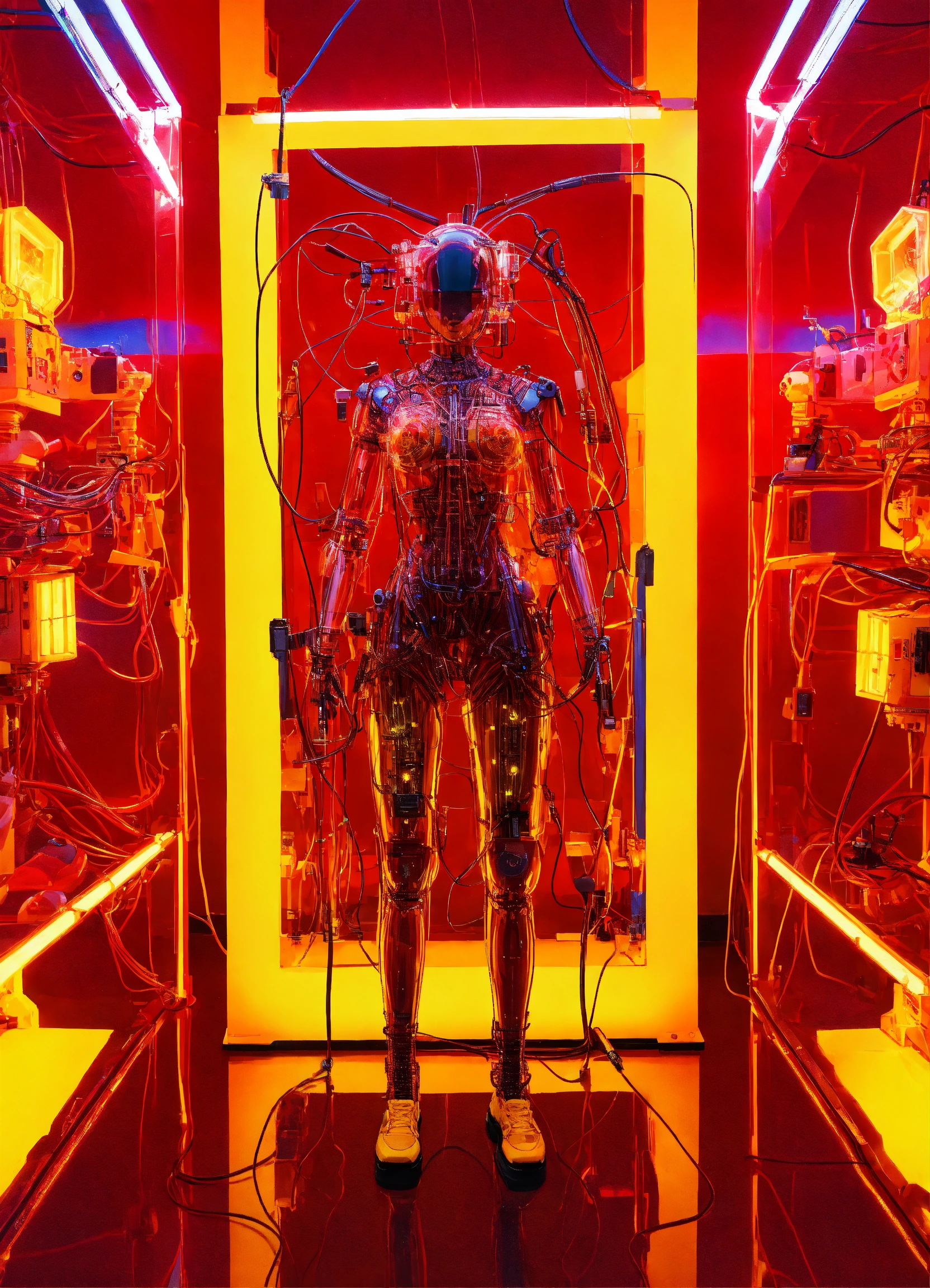 Lexica - Body portrait Photography, in a yellow neon laboratory full of ...