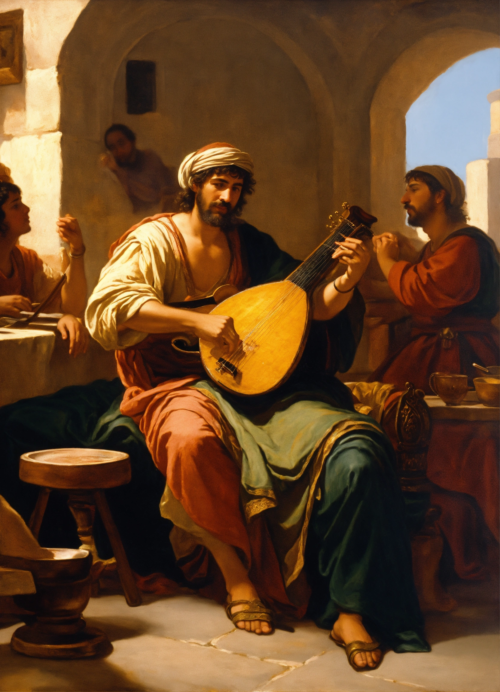 Lexica - Greek lute player in a tavern with dancing people post byzantine