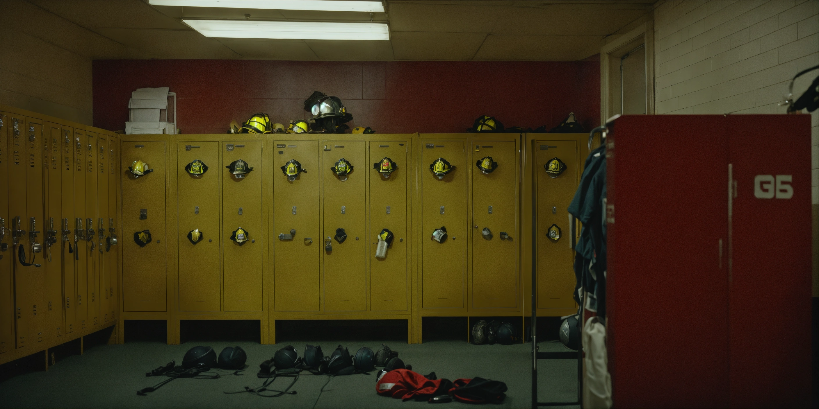 Lexica - A firefighter's locker room with a uniform and helmet neatly ...
