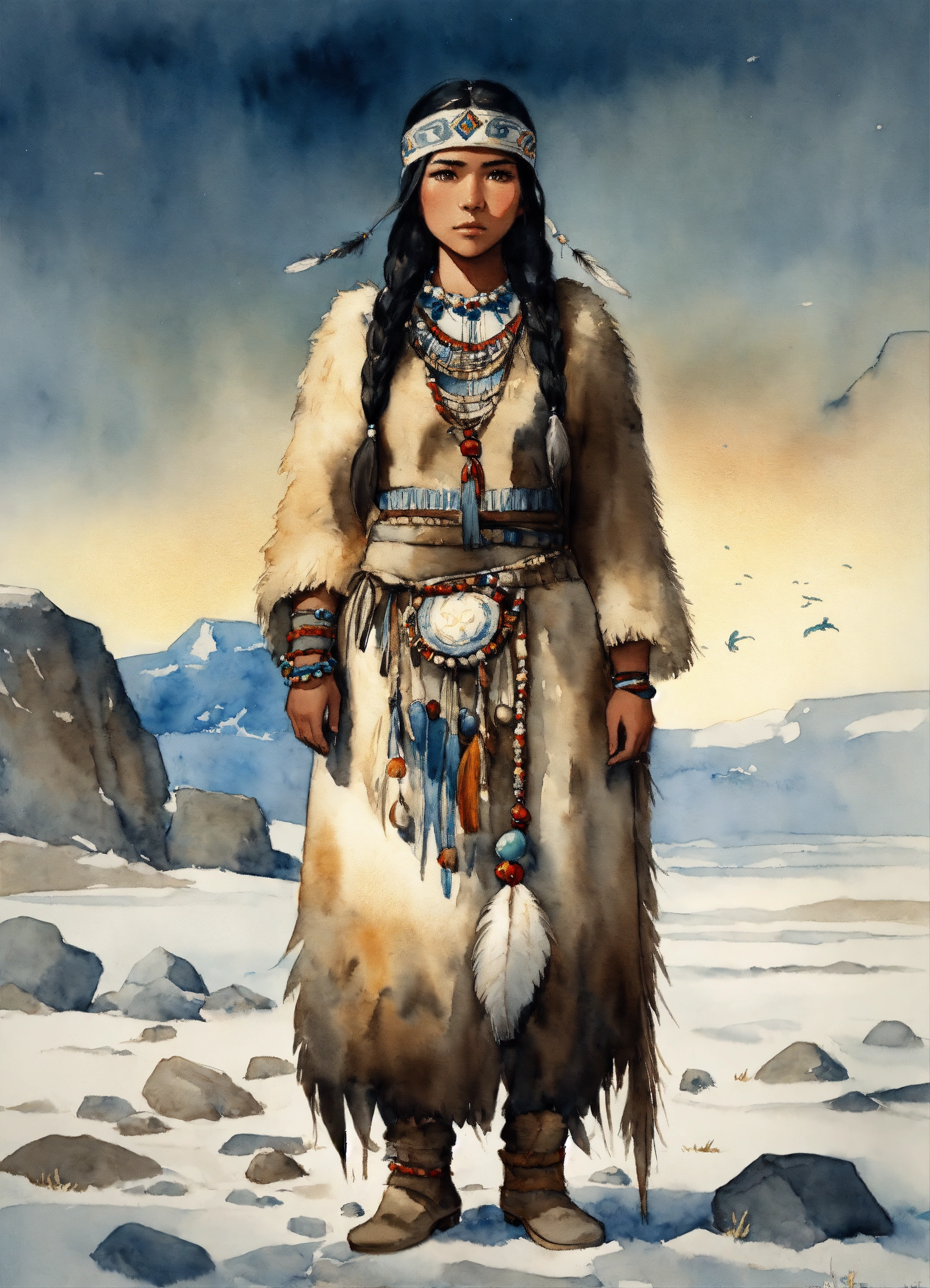 Lexica - Full body Illustration of an inuit woman, young, 18 years old ...