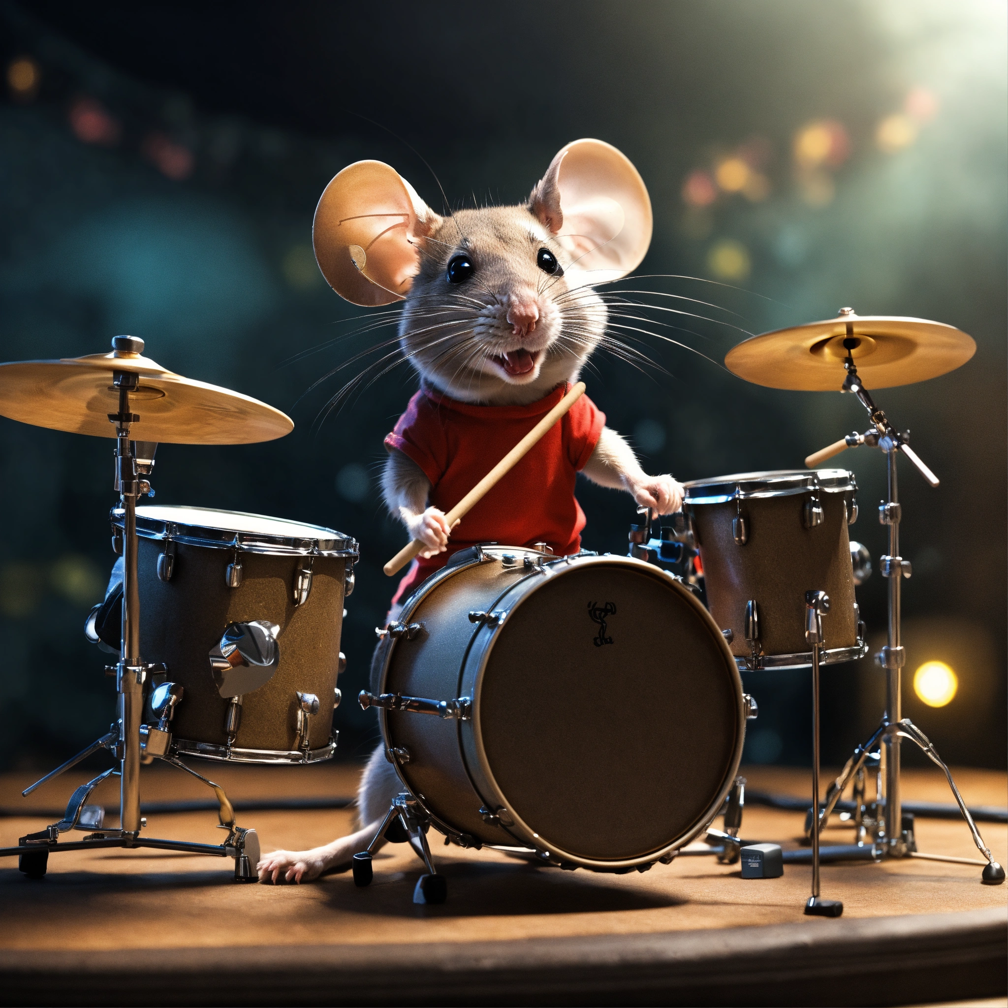 Lexica - A mouse playing drums, looking like a rock star