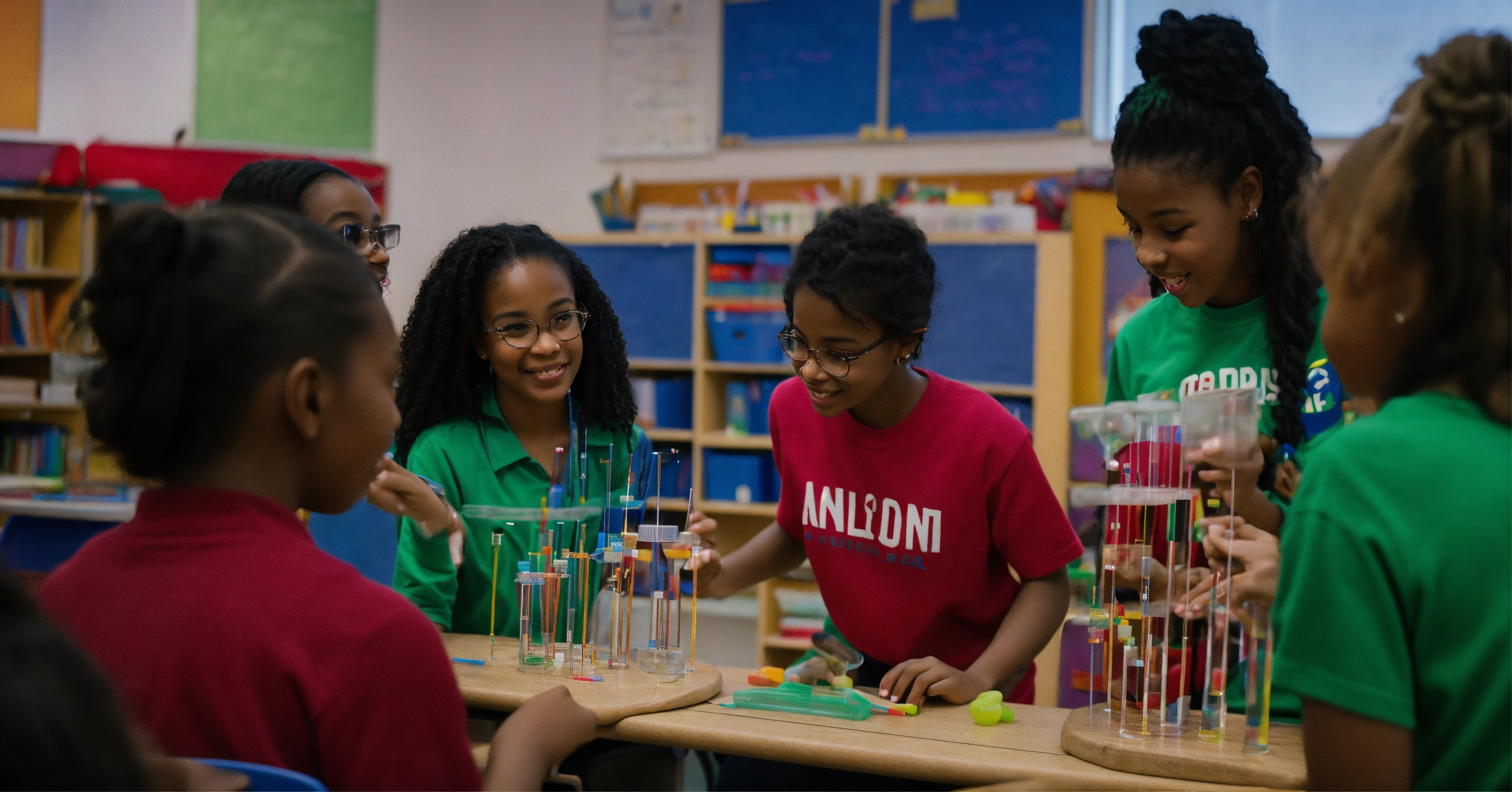 Lexica - Color photo of a school professional of color interacting with ...
