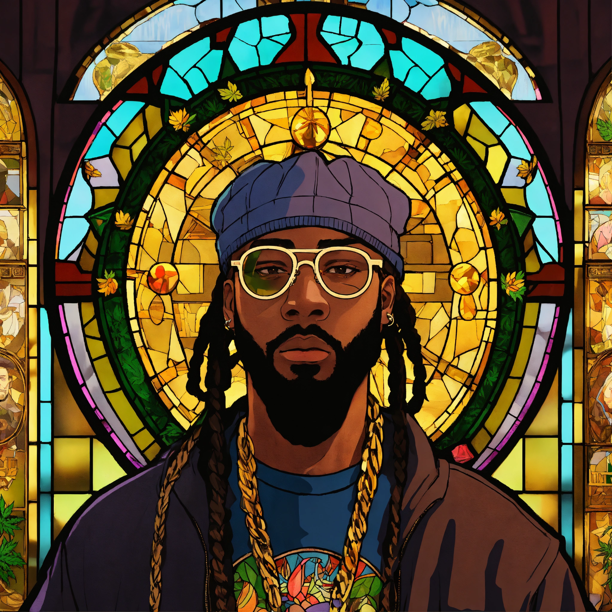 Lexica - HD, 4K, Background is a stained glass with images in the ...