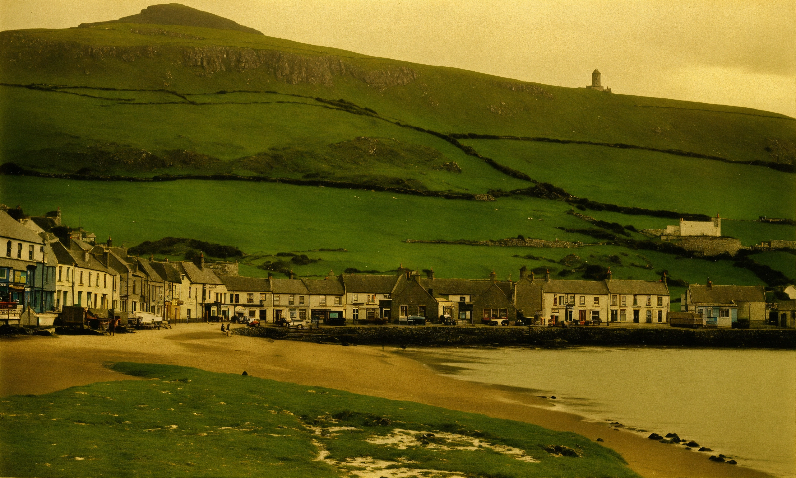 Lexica - 1910's ireland seaside mountain town, pier, poor area