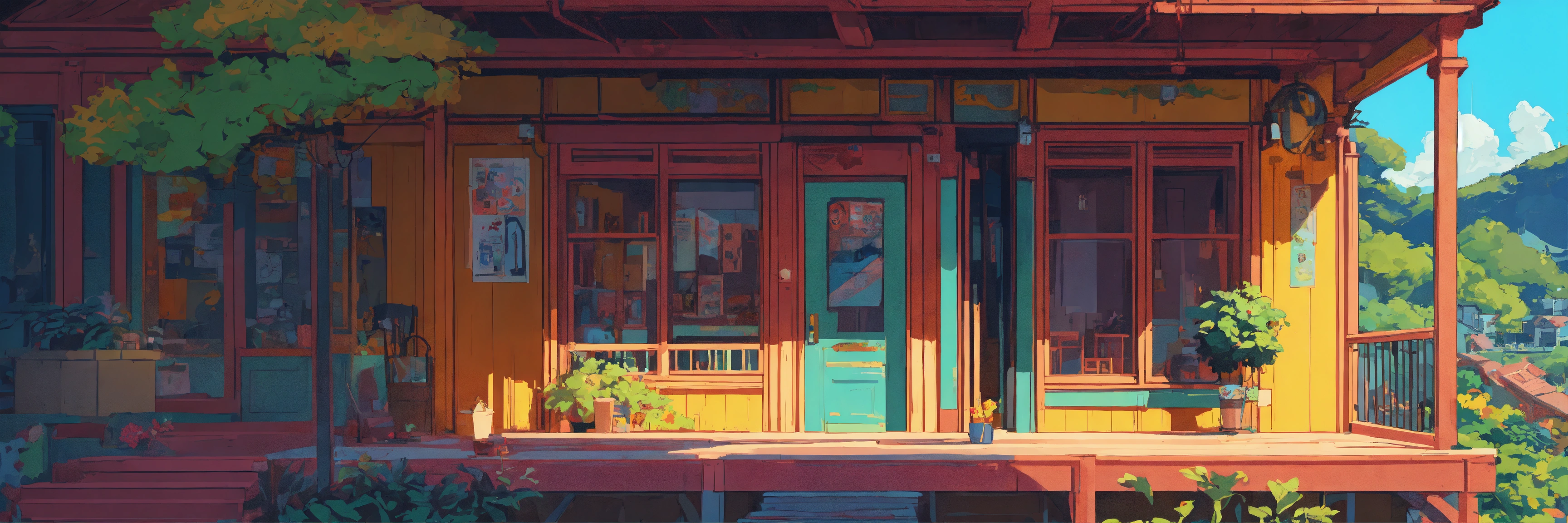 Lexica - Digital art a porch, cartoony style of laurie greasley, studio ...