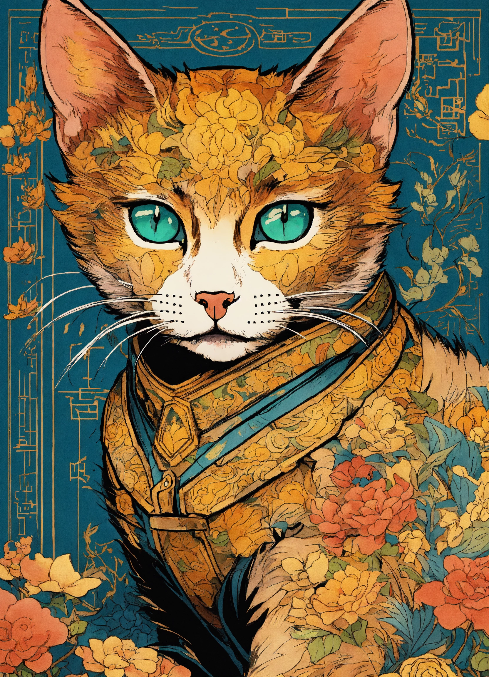 Lexica - There is a cat with a dragon tattoo on it, cat design, cat ...