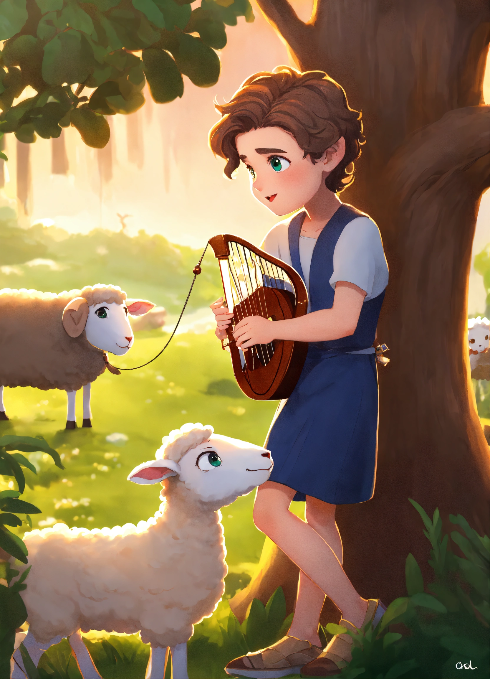 Lexica - Cute boy , harp Animation , Green eyes, 15 years old, Big eyes ...