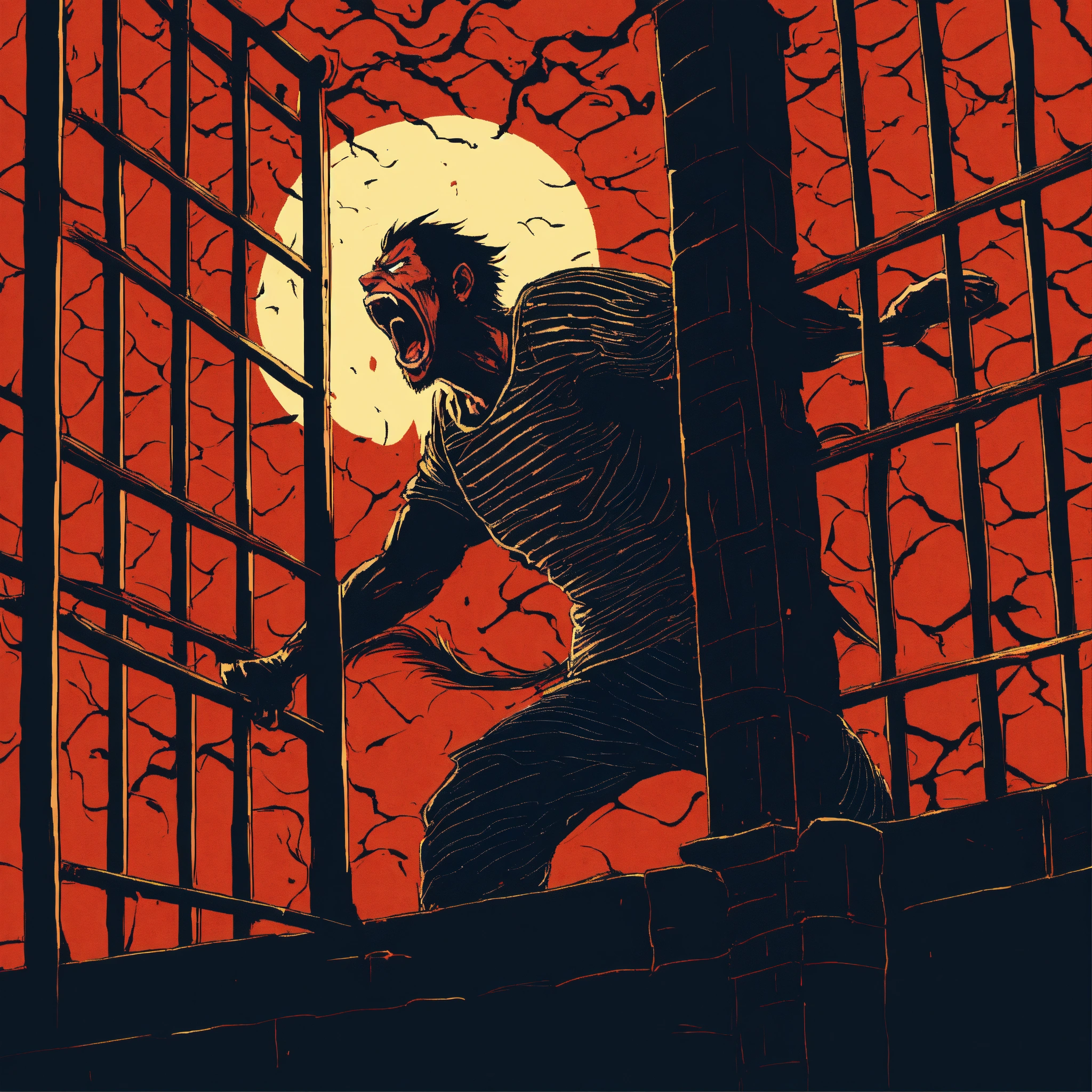 Lexica - Illustration of a angry man, breaking prison bars, screaming ...