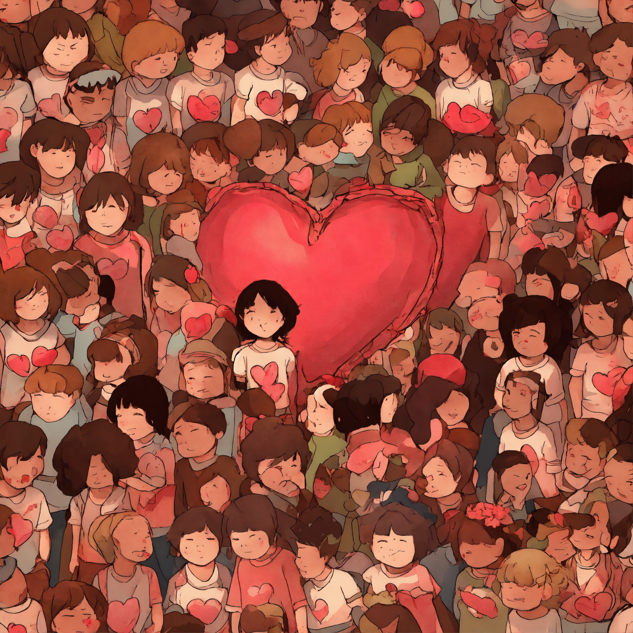 Lexica - Please generate a drawing of a big group of sad children and ...