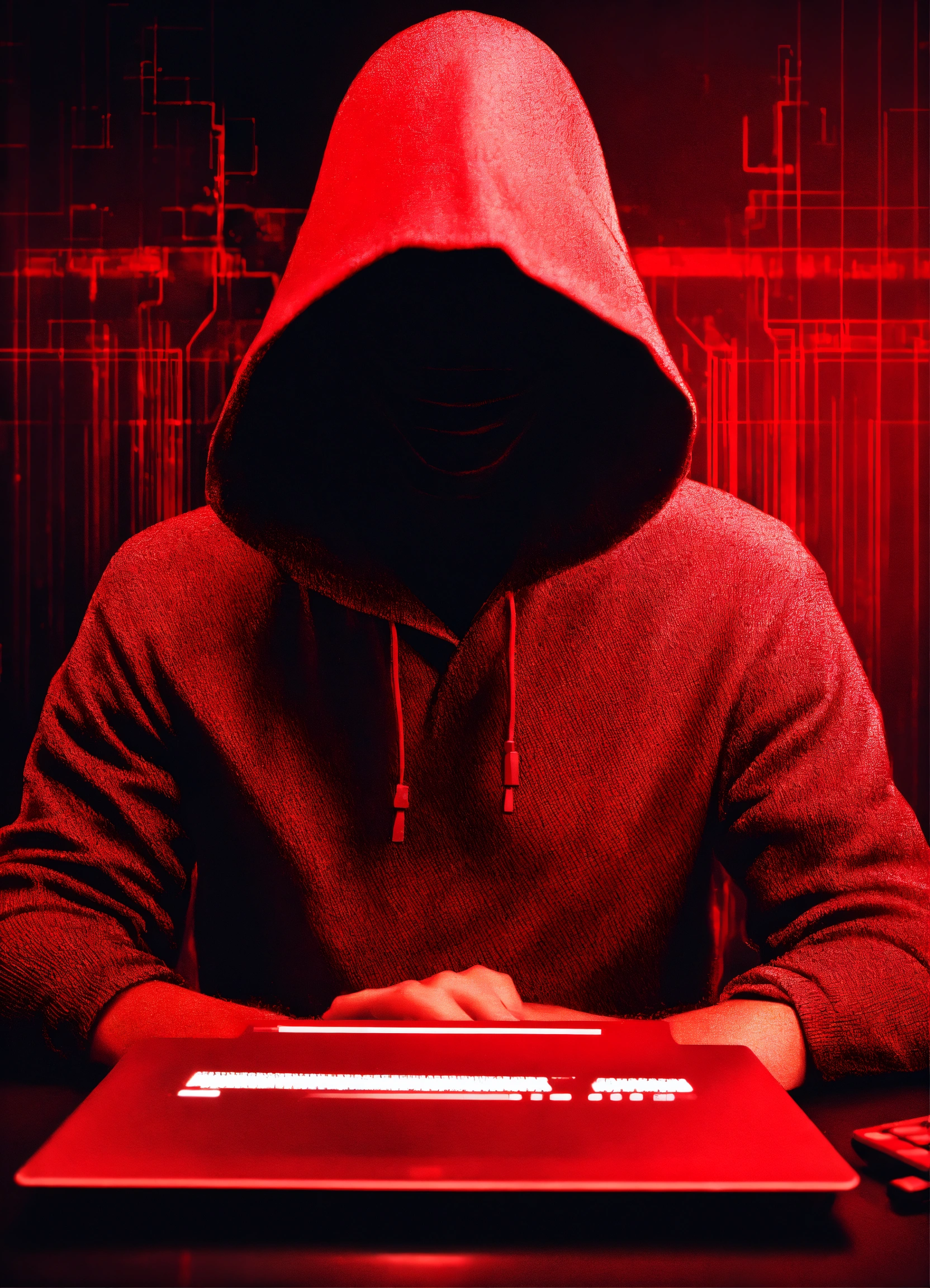 Lexica - Hacker guy on a system, solid background, reality photo, red effect