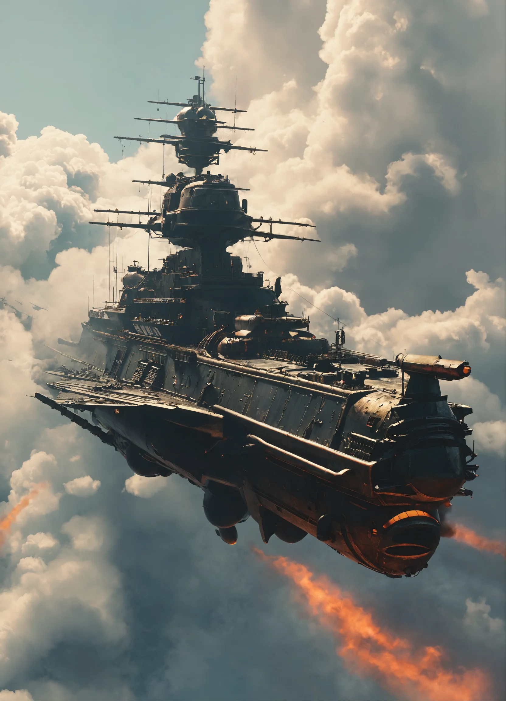 Lexica - A mighty battle frigate flying through the clouds in ...