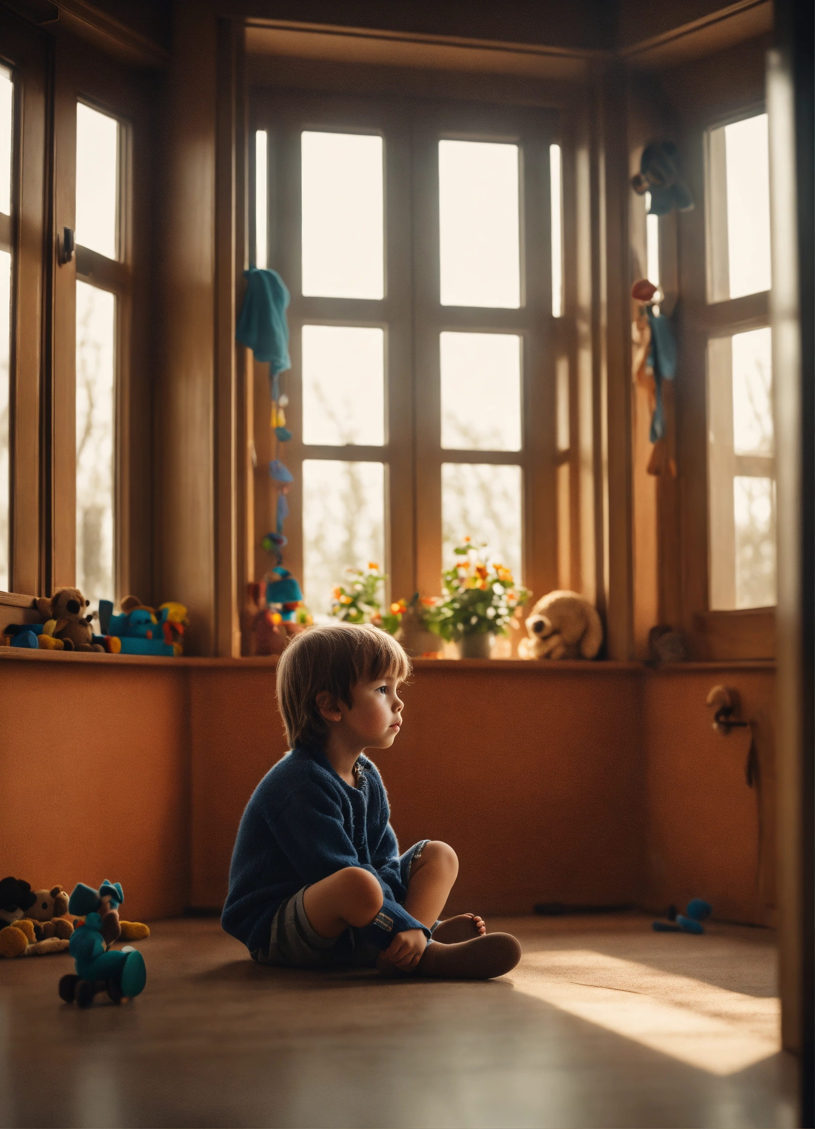 Lexica - A sad child sits and looks out the window as children play ...