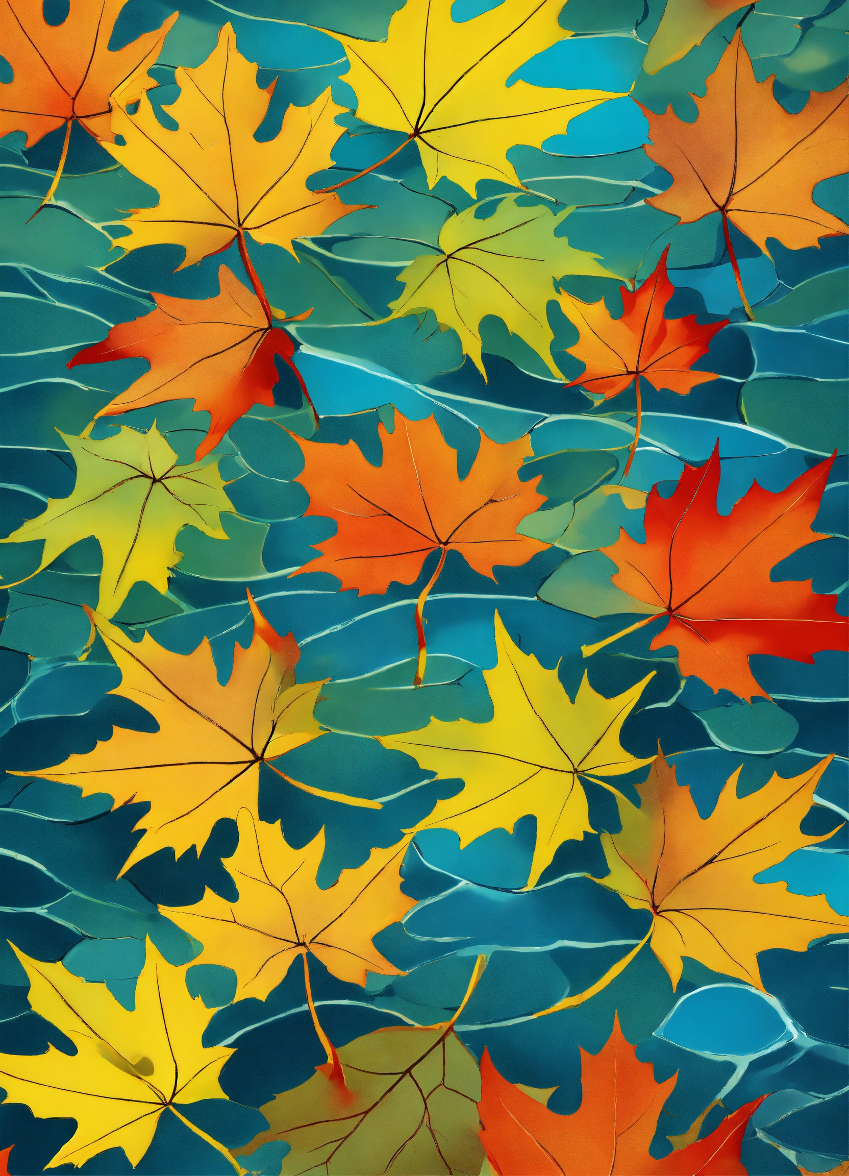 Lexica - Water surface with leaves and reflections, vibrant colors ...