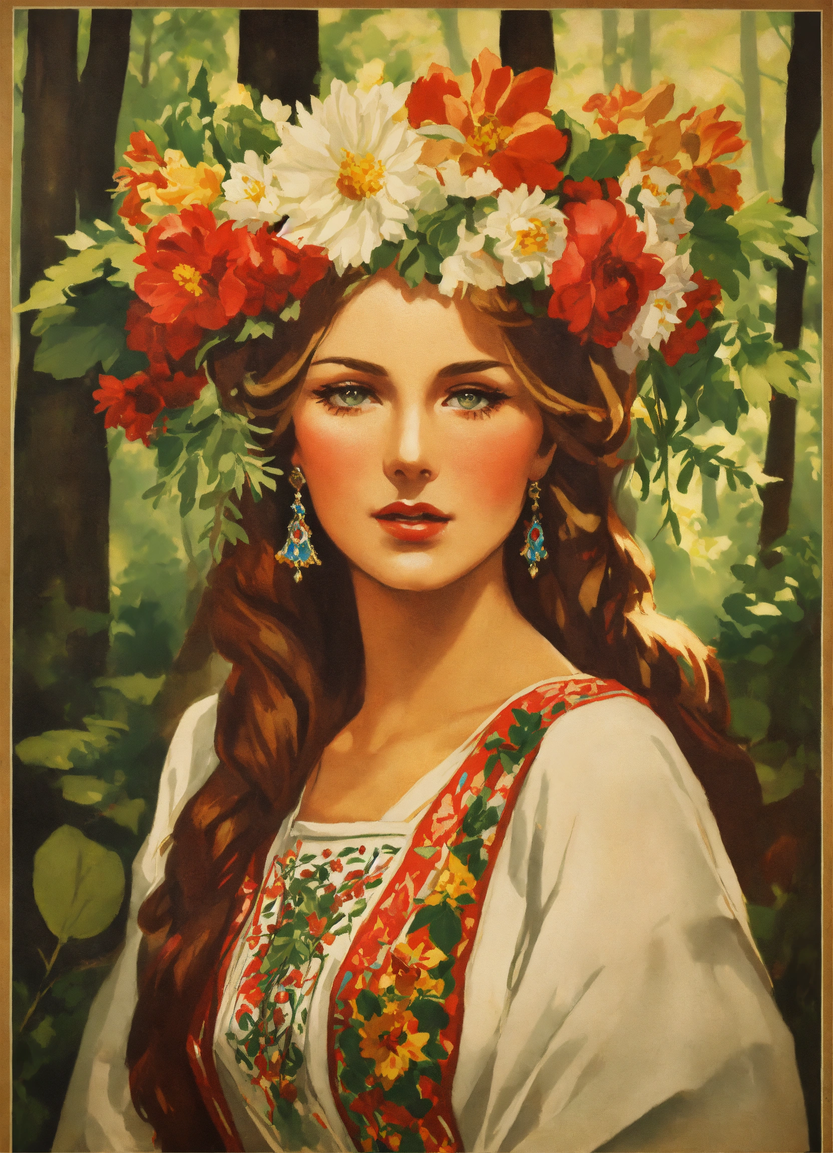 Lexica - Vintage poster of a beautiful Slavic woman’s face in ...