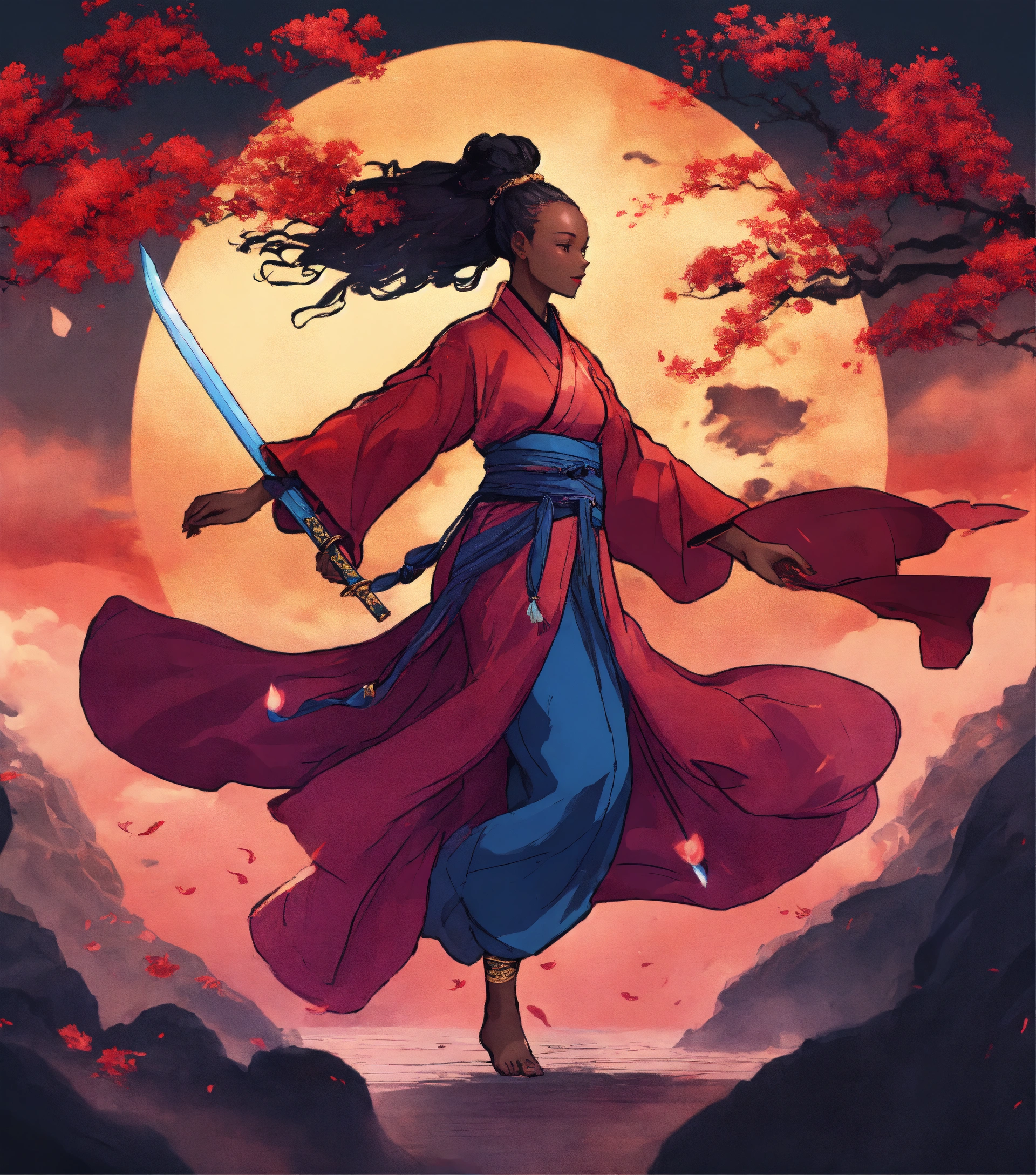 Lexica - An African woman cultivator in jewel tone flowing robes ...