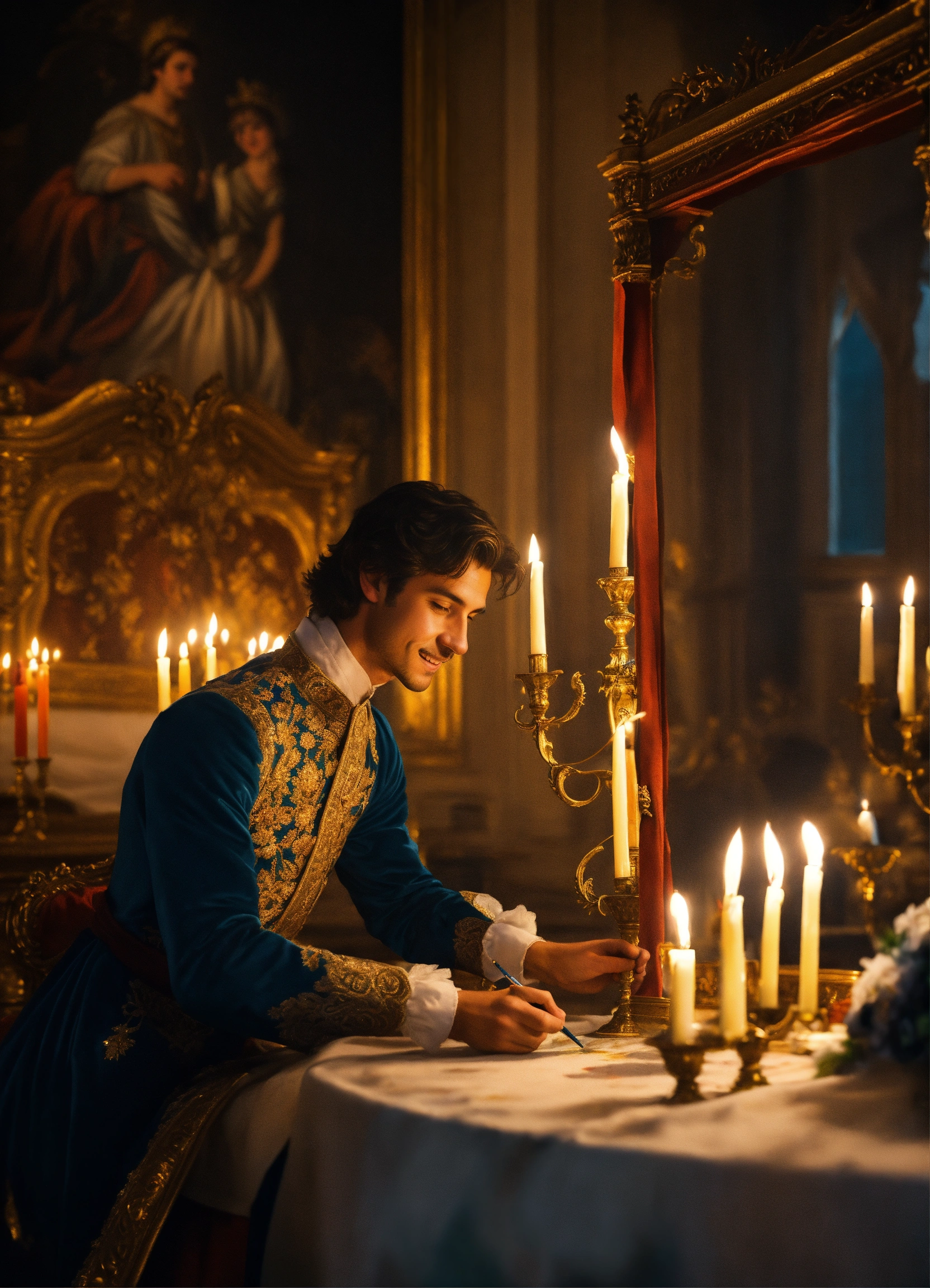 Lexica - A handsome prince is painting a large canvas, in a royal room ...