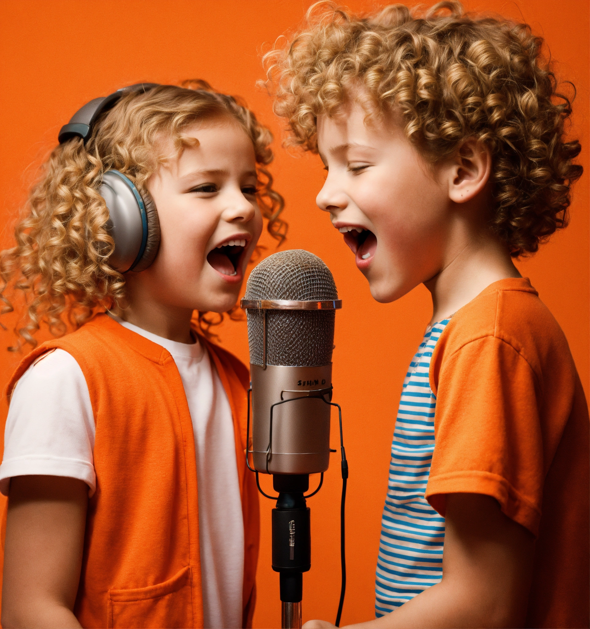 Lexica - A nine year old blond girl with curly hair and a boy singing ...