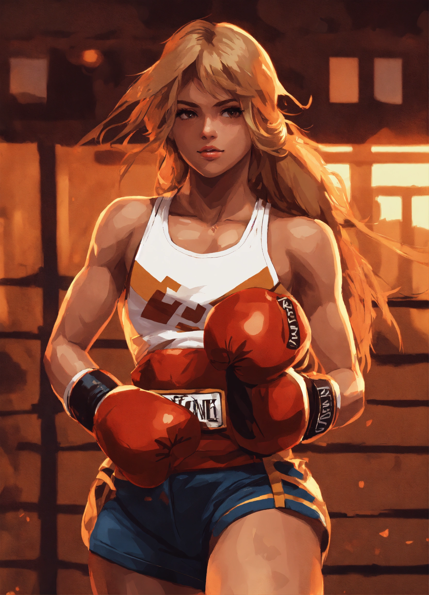 Lexica - White female, brown well-kempt overgrown long hair, boxing ...