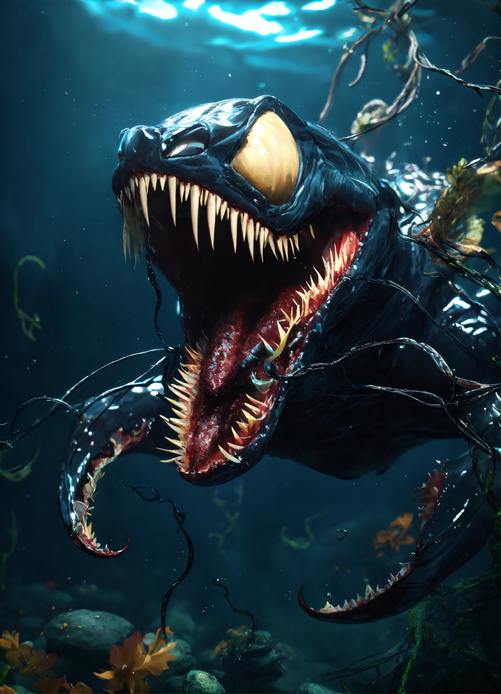 Lexica - Scary venom on a string under water, halloween, unreal engine ...
