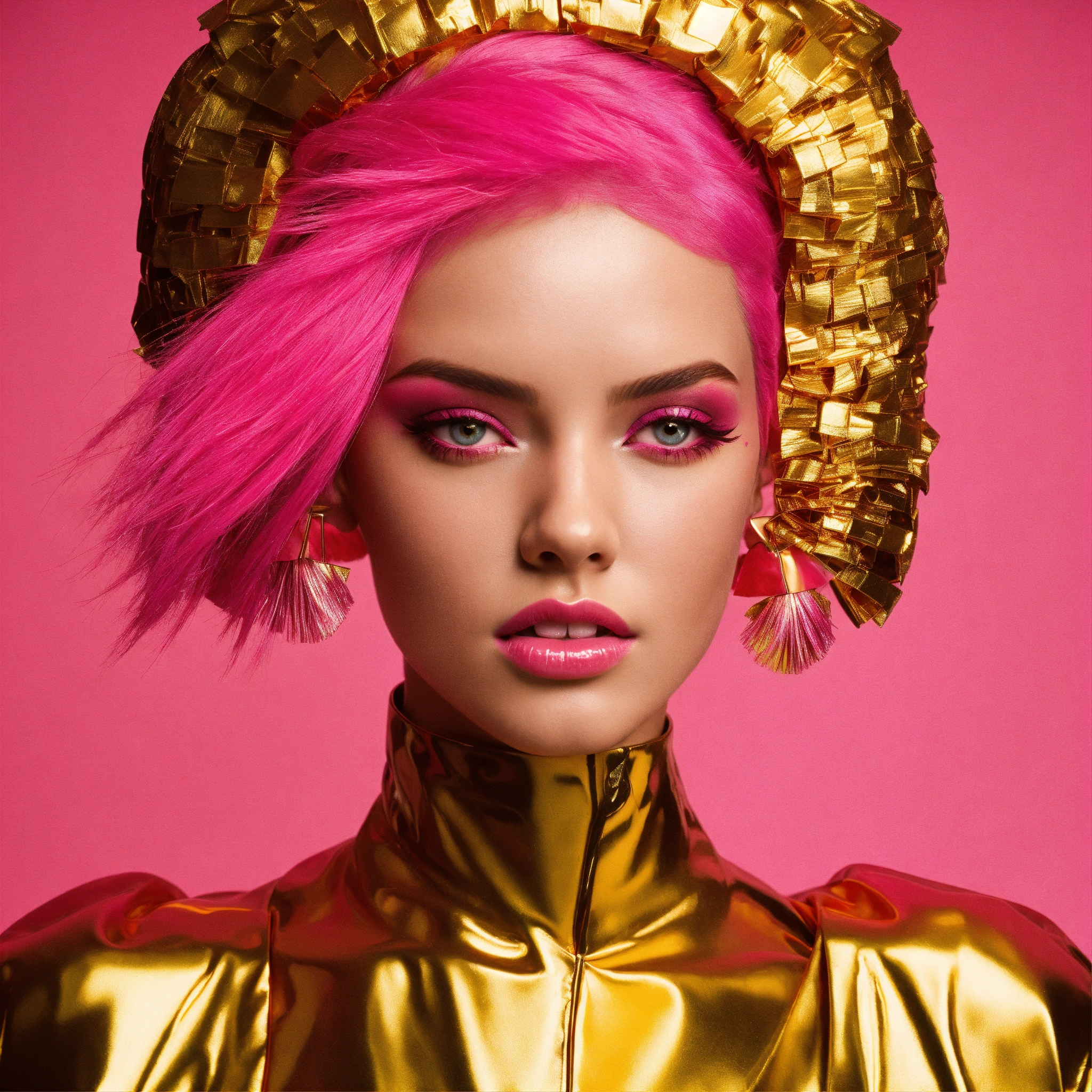 Lexica - Hot Gold Full Body Pink Gold Hot Pink Hair, Hot Pink Hair, Hot Pink Eyes, Hot Pink Hair ...
