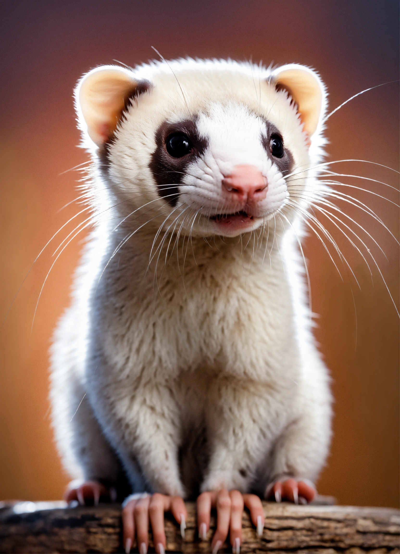 Lexica - Female ferret, silver and white fur, brown eyes, animated ...