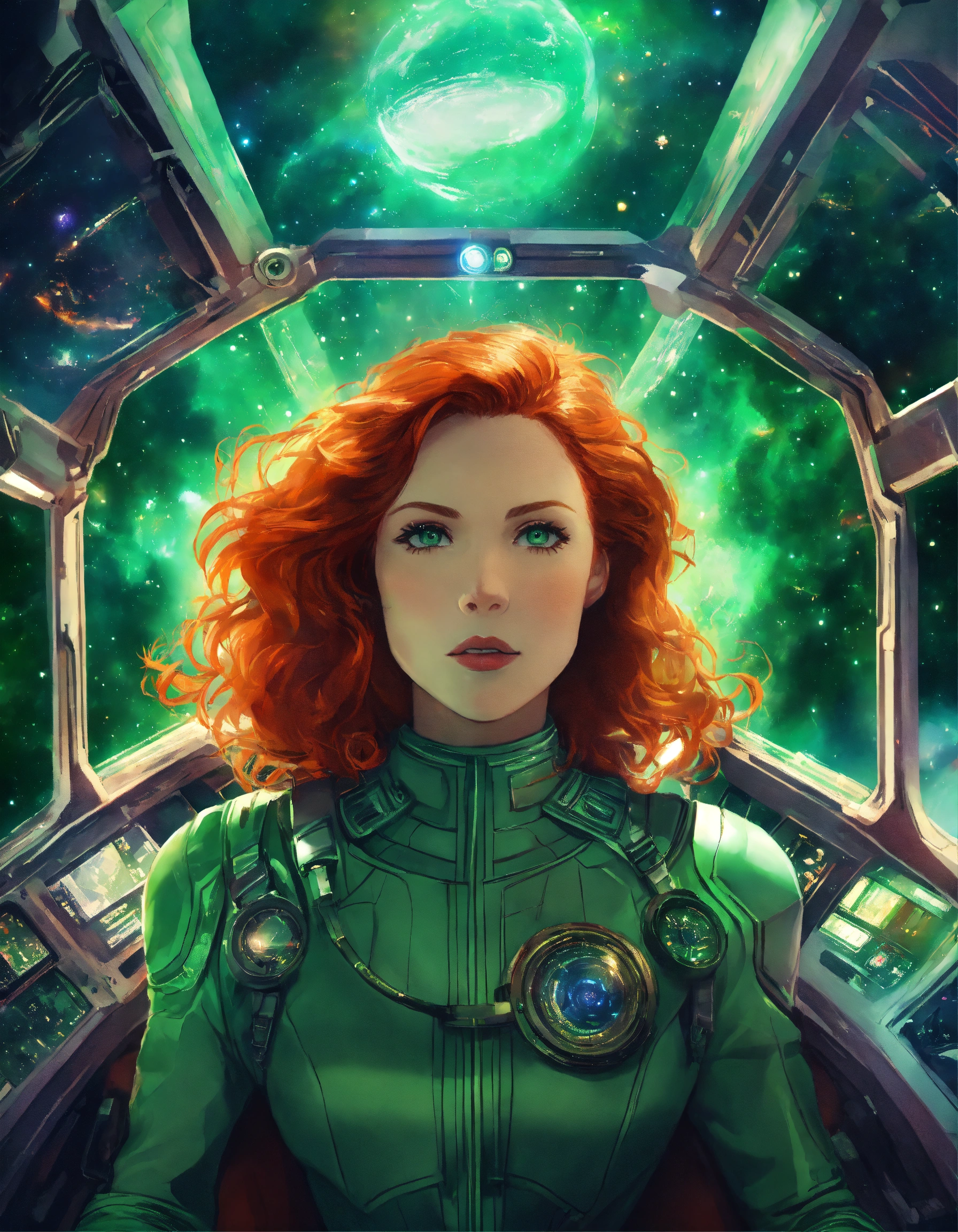 Lexica - View from the helm of a Redheaded green-eyed woman in a ...