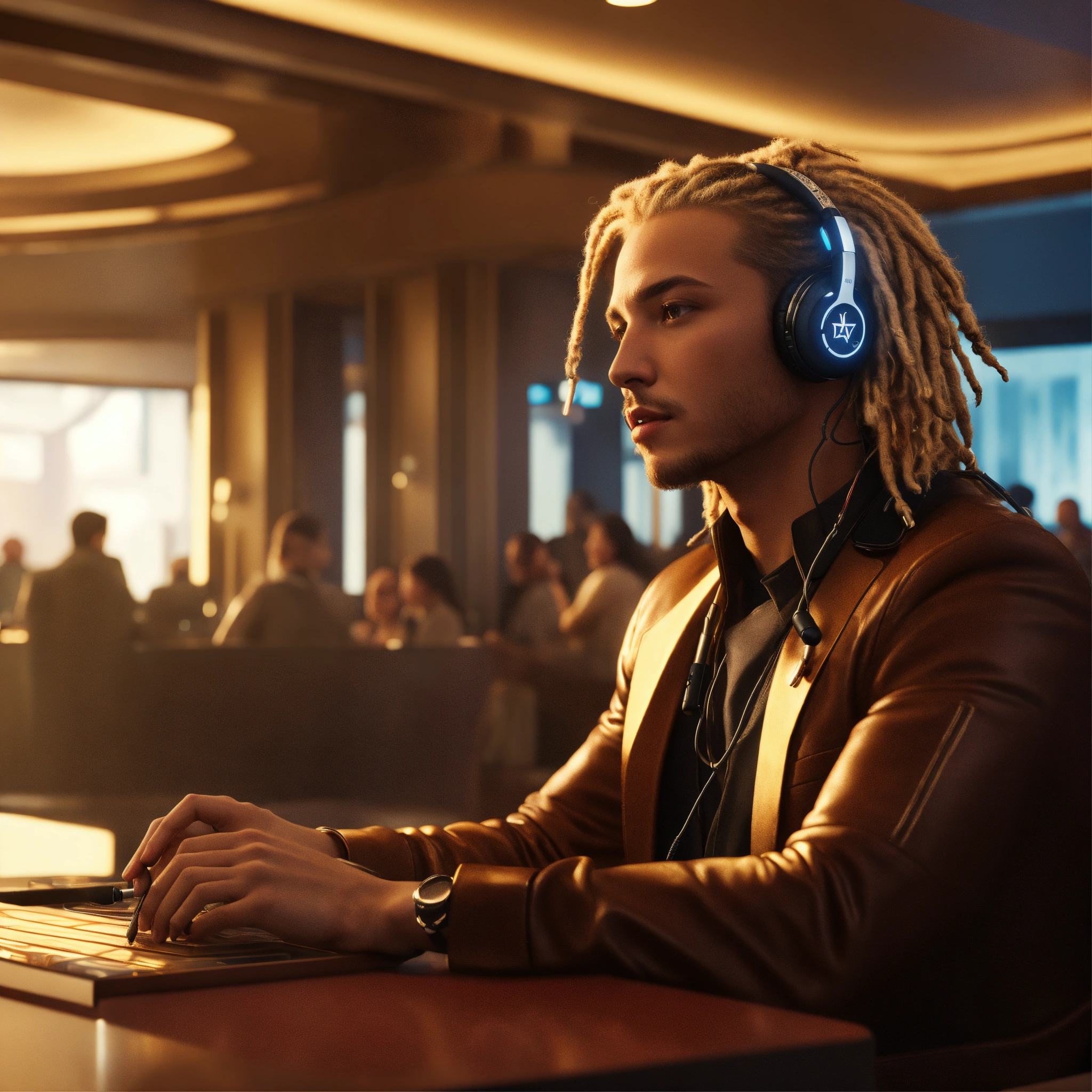 Lexica - Zoom out on a scruffy blonde dreadlock male rockstar wearing ...