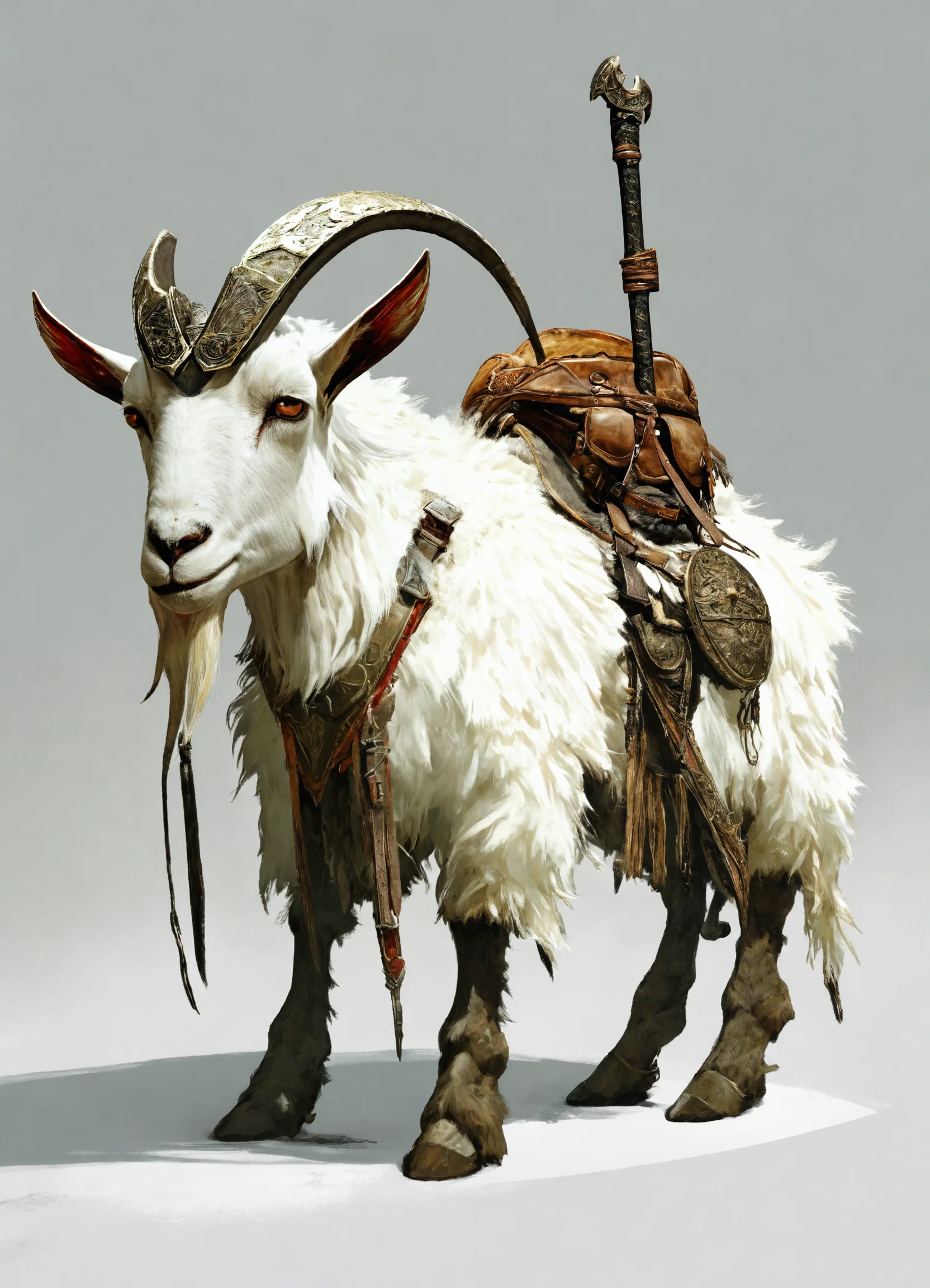Lexica - A goat that serves as a mount for a dwarf warrior, with a ...