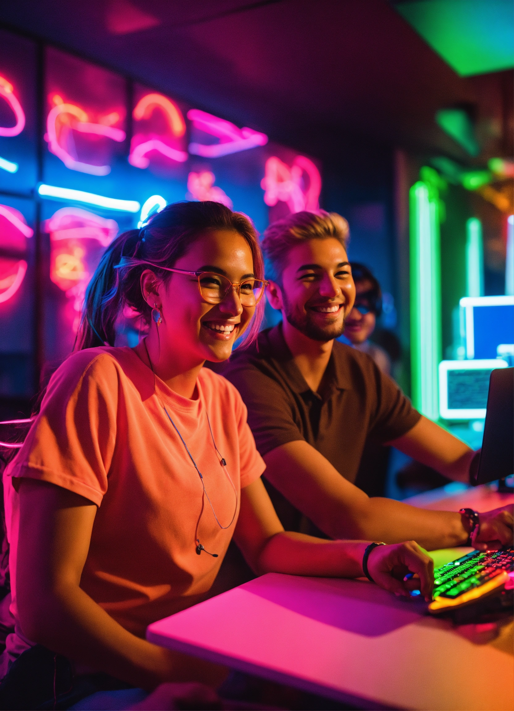 Lexica - Two women and two men that are software engineers smiling in a ...