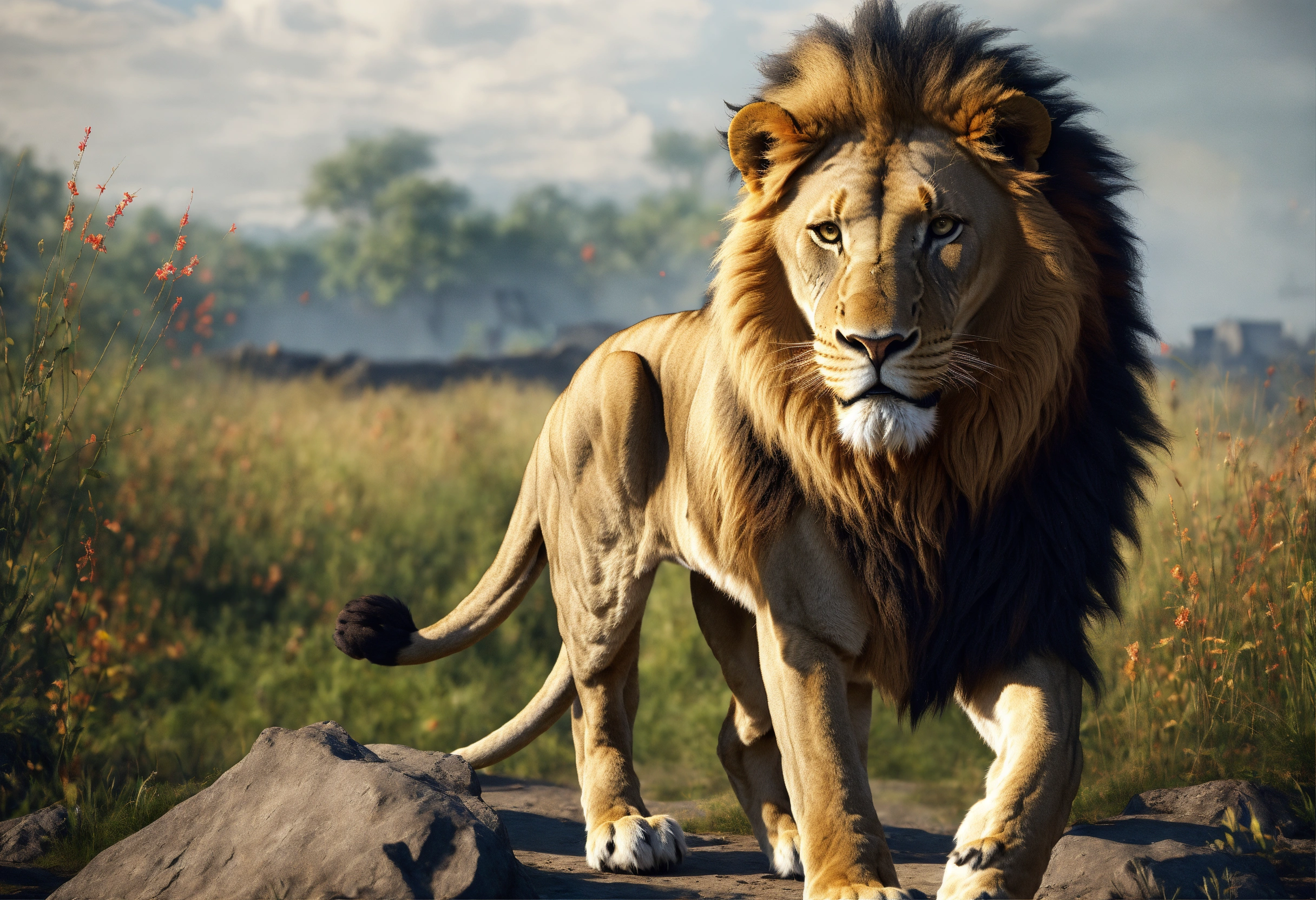 Lexica - Lion ronin. Battlefield. Hyper realistic.