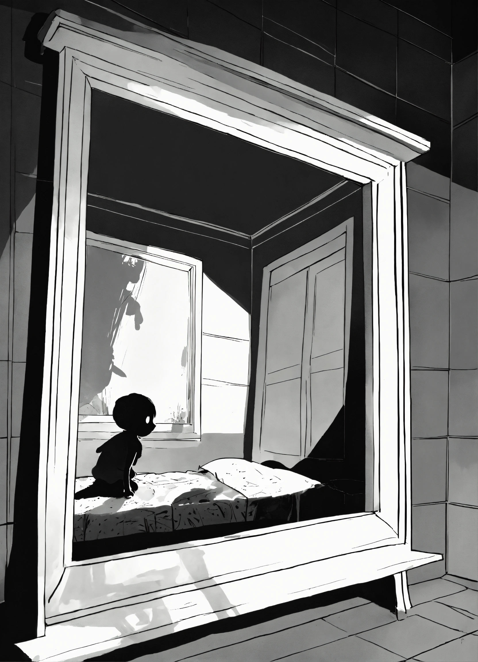 Lexica - Black and white illustration for a children's book. scary ...