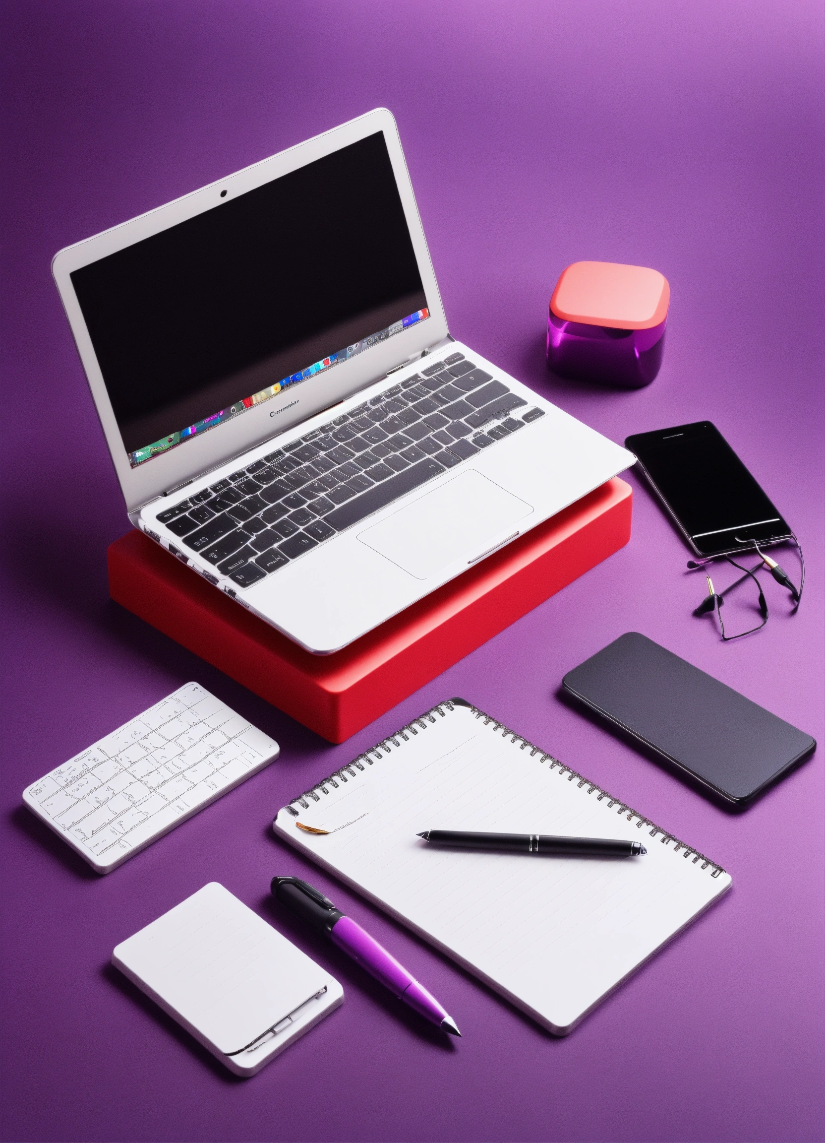 Lexica - Desktop with computer notepad pen pen phone and similar ...