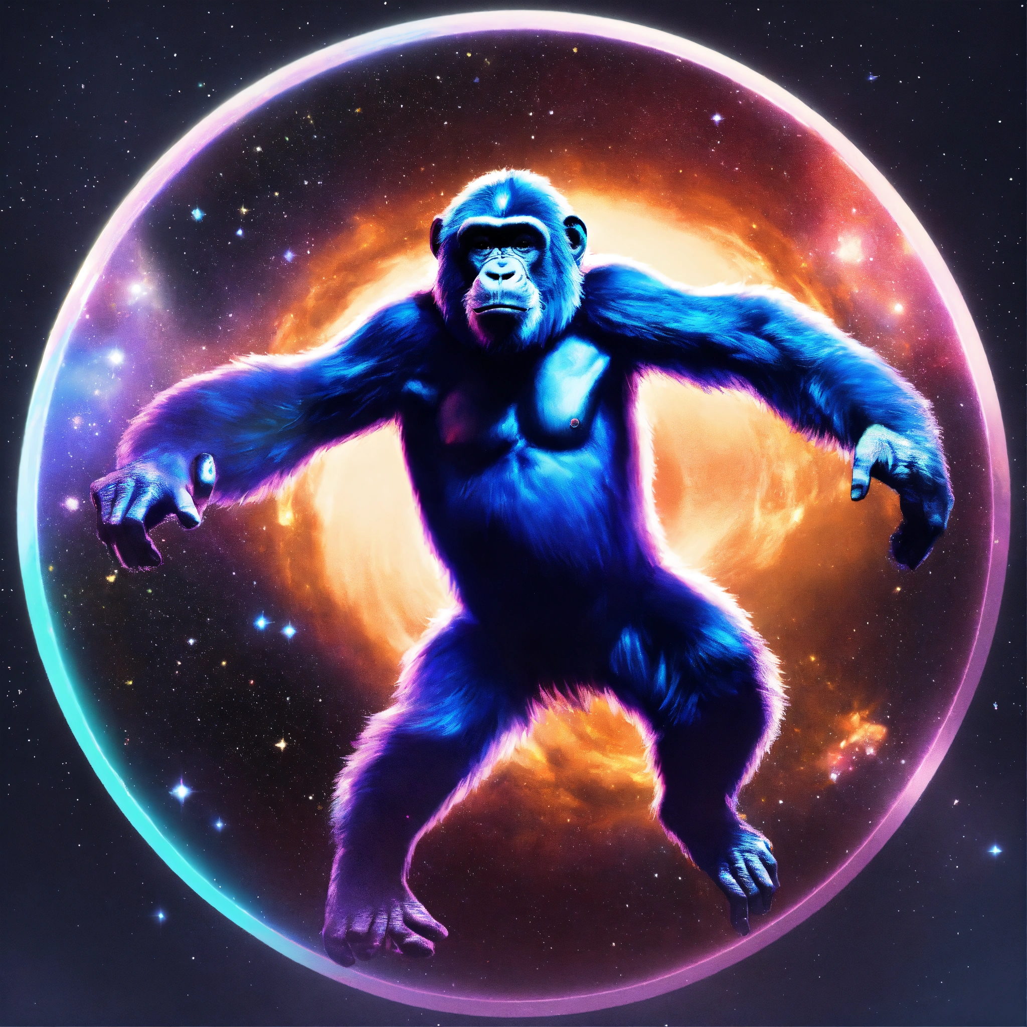 Lexica - Ape dancing in space , in circle image, holographic, best ...