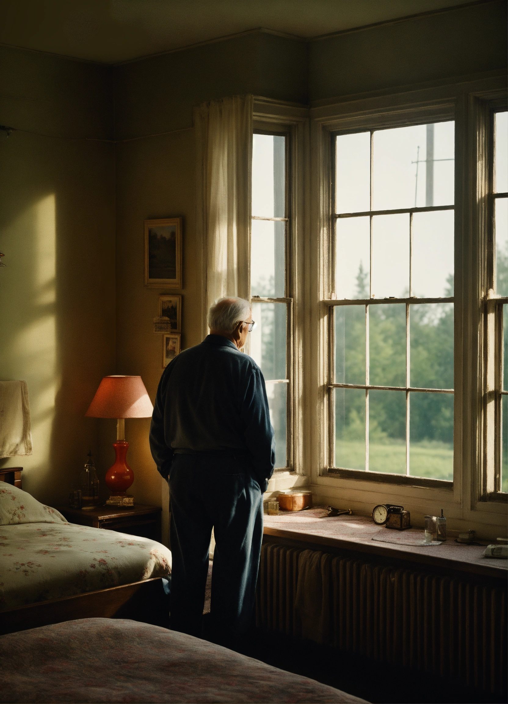 Lexica - A photograph of an old man looking out of a large window ...